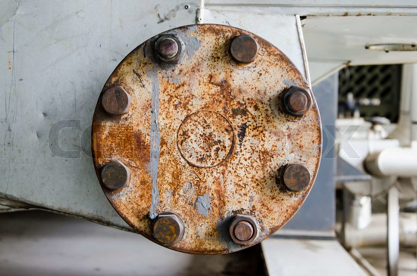 a rusty cast iron pipe flange | Stock image | Colourbox