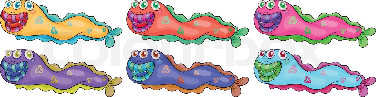 Six different colors of worms | Stock vector | Colourbox