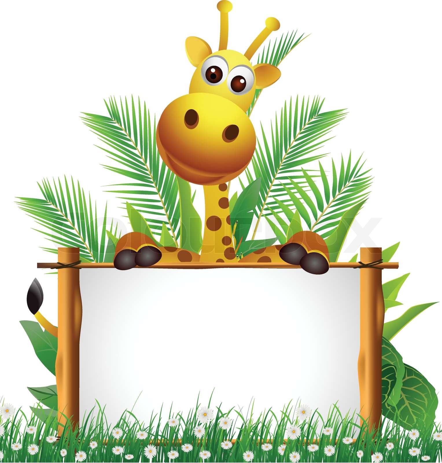 giraffe cartoon with blank sign | Stock vector | Colourbox