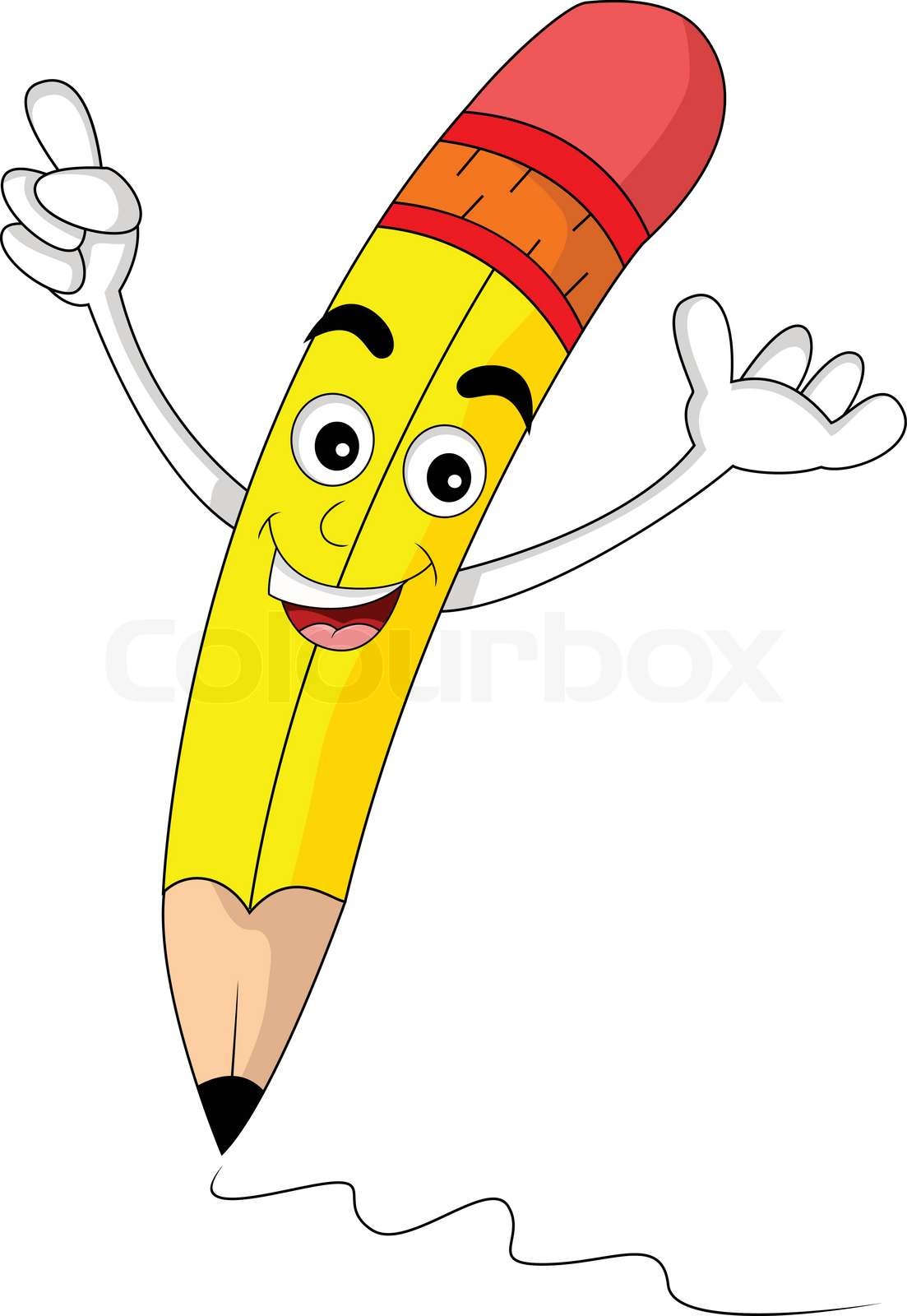 Cartoon pencil pointing with his finger | Stock vector | Colourbox