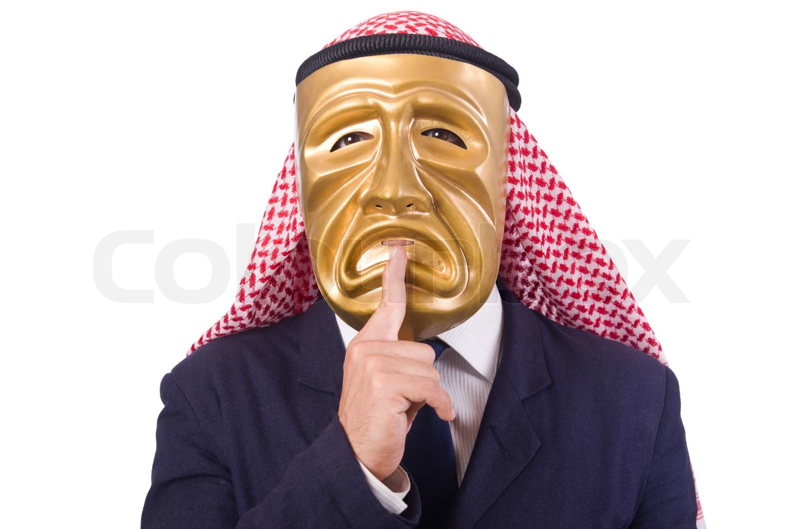 Arab man with mask on white | Stock image | Colourbox