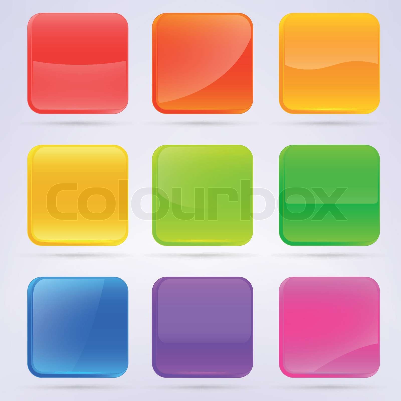 Square application buttons or app banners with rounded corners and ...