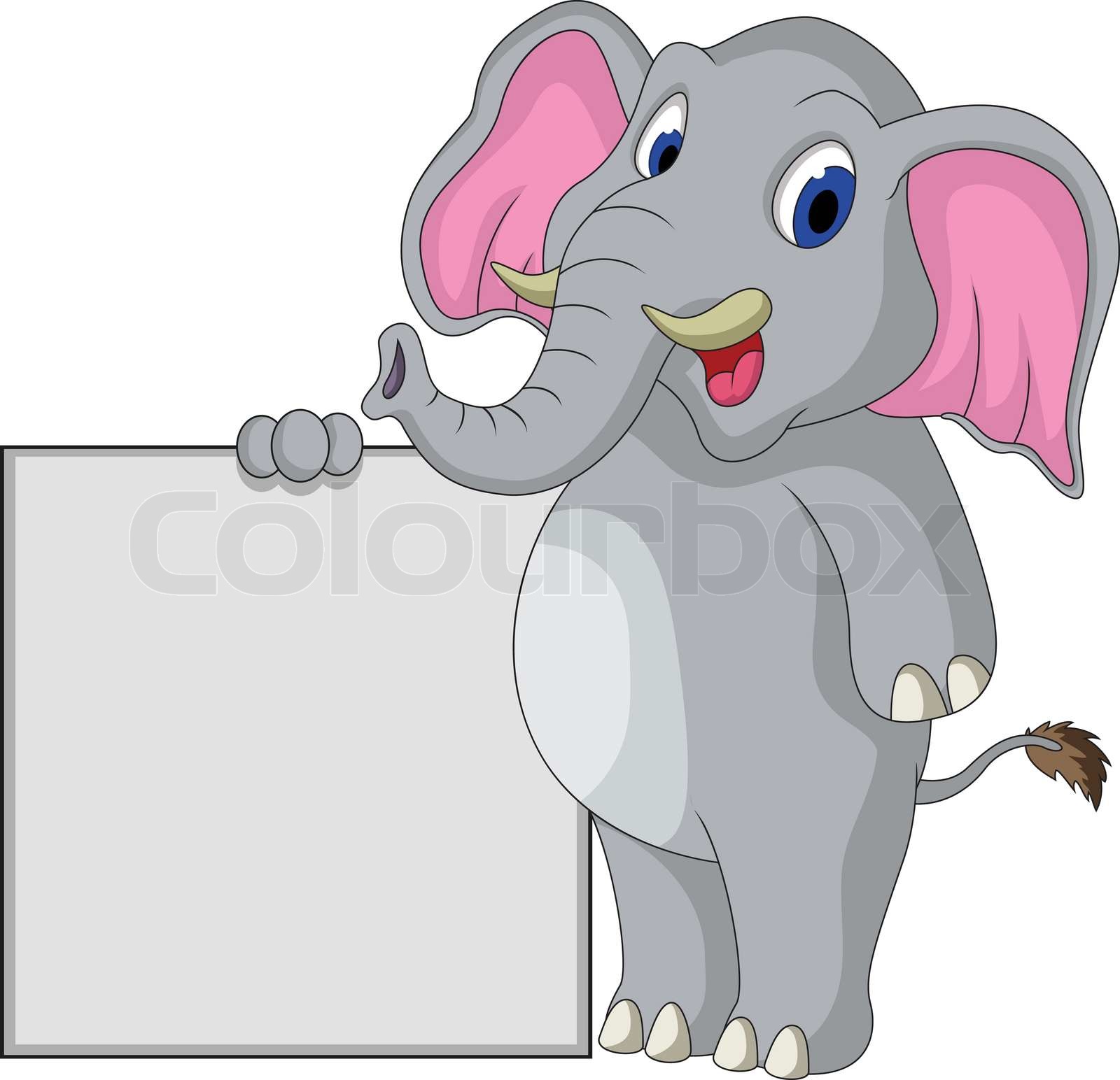 elephant cartoon with blank sign | Stock vector | Colourbox