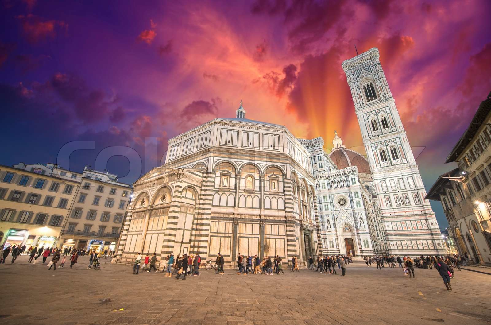Florence Wonderful sky colors in Piazza del Duomo - Firenze | Stock ...