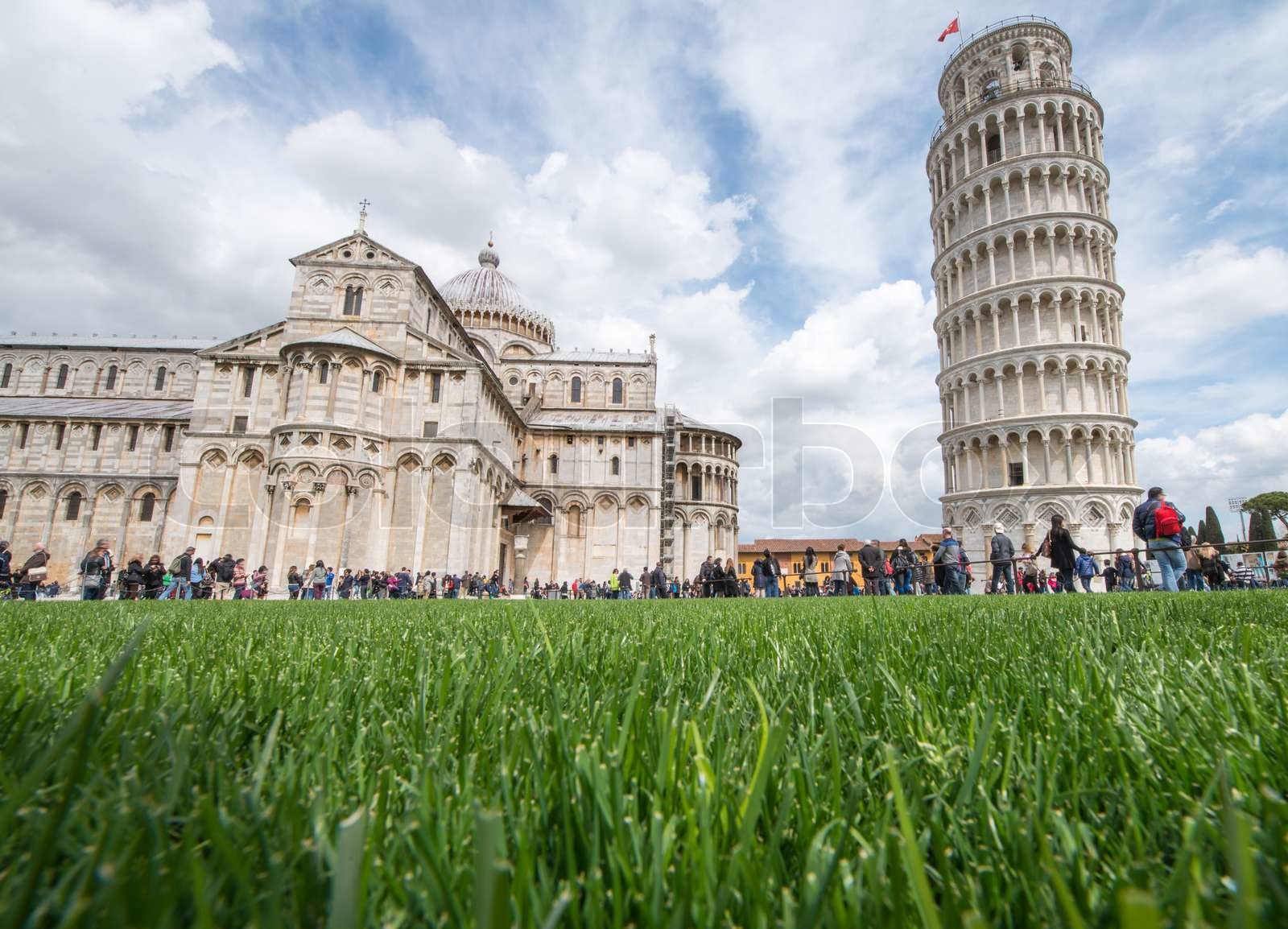 Pisa, Miracles Square Beautiful view from grass level | Stock image ...