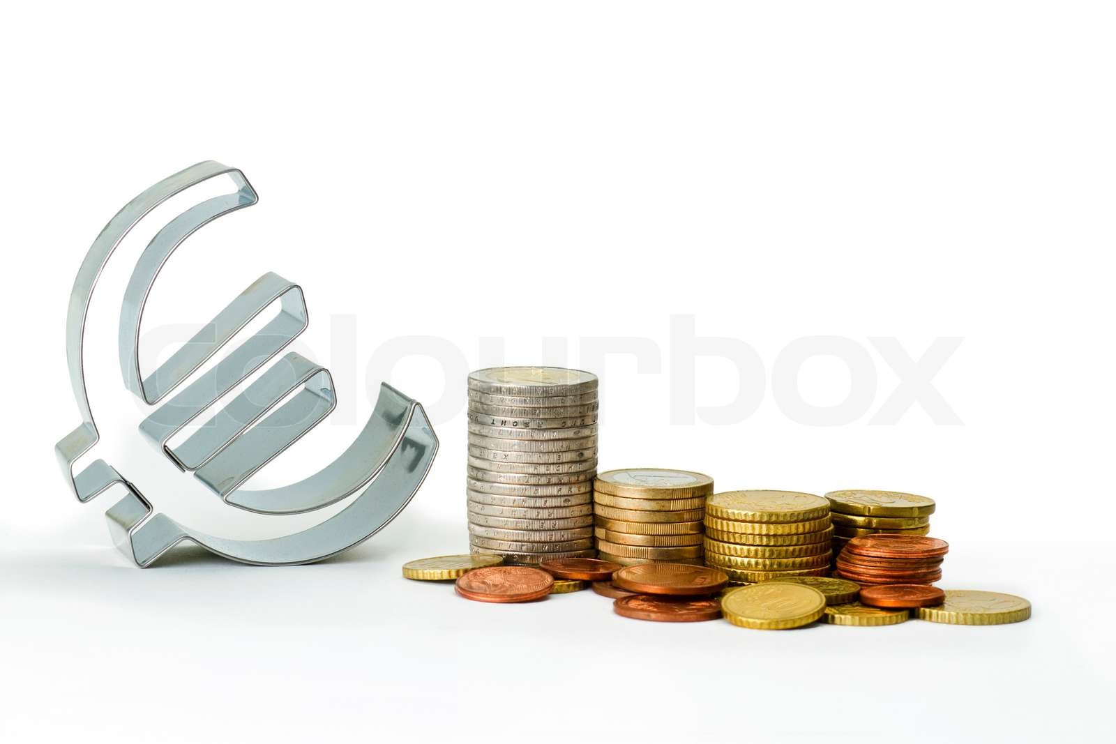 Euro-Symbol mit Euro-Münzen | Stock Bild | Colourbox