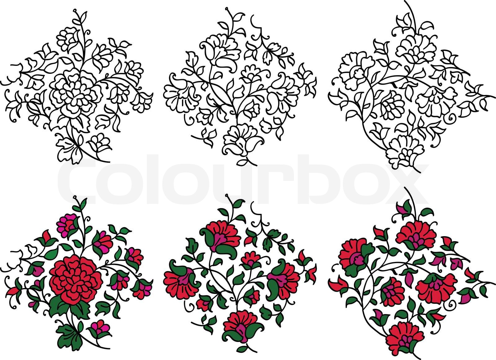 Indian flower motifs | Stock vector | Colourbox