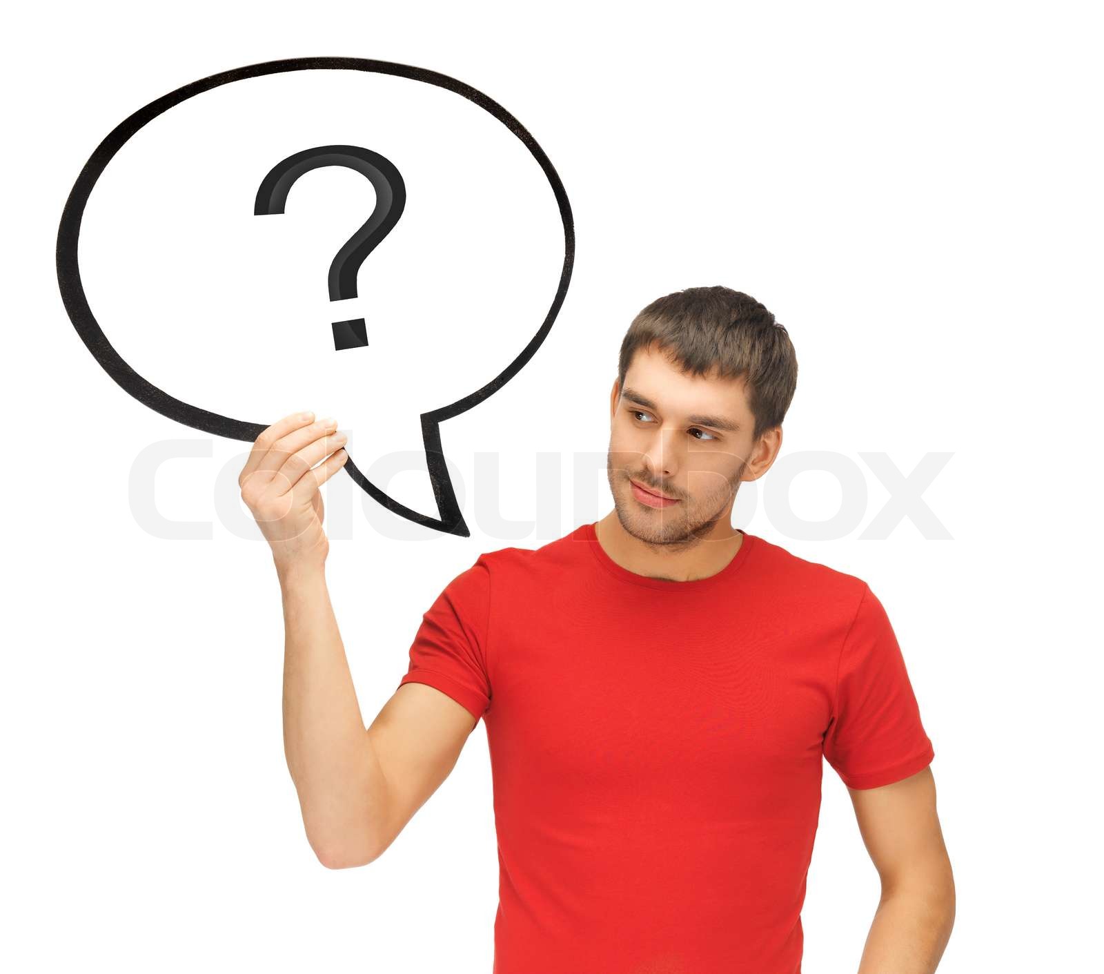 man with text bubble and question mark | Stock image | Colourbox