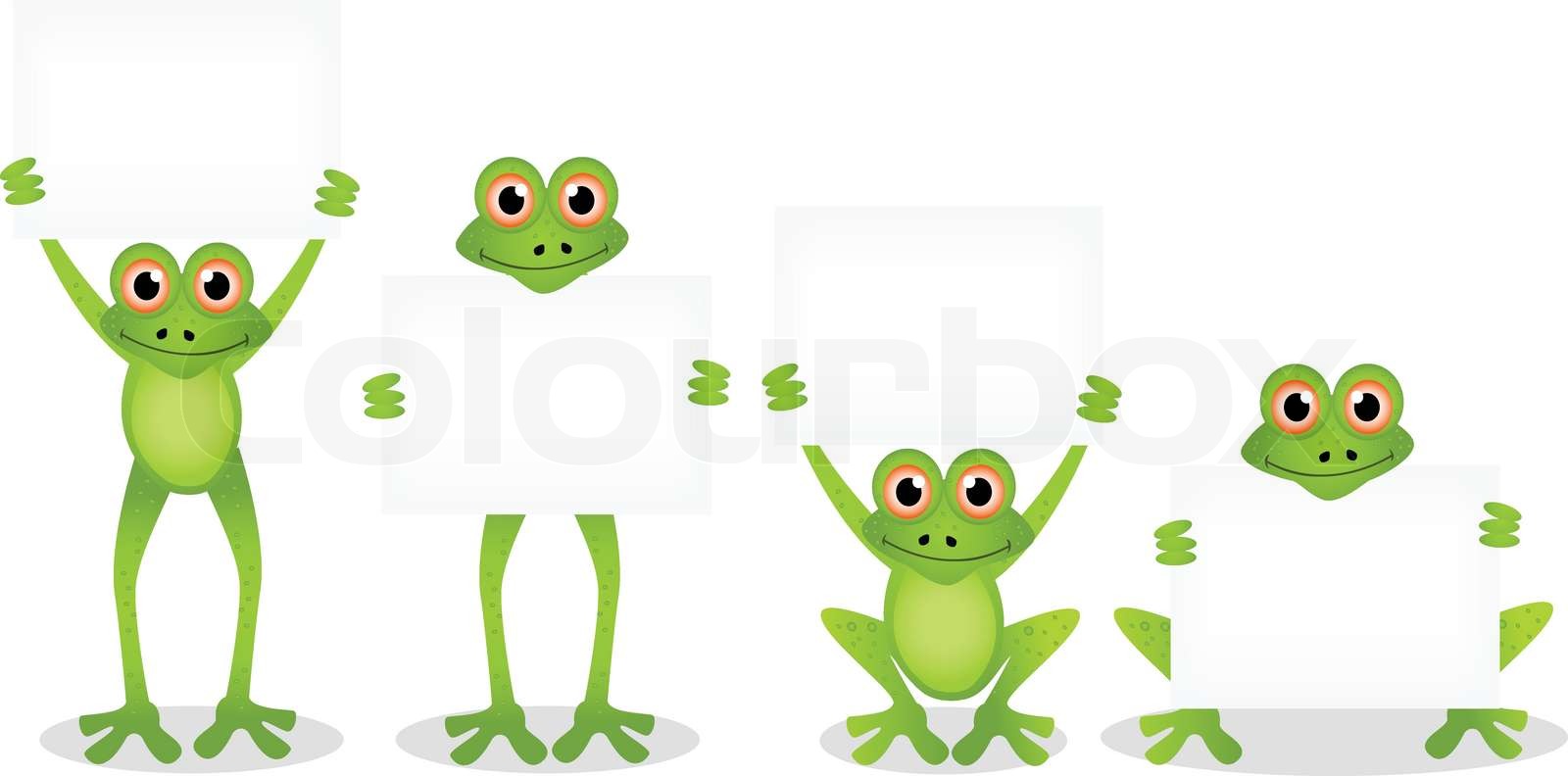 cute frog cartoon with blank sign | Stock vector | Colourbox