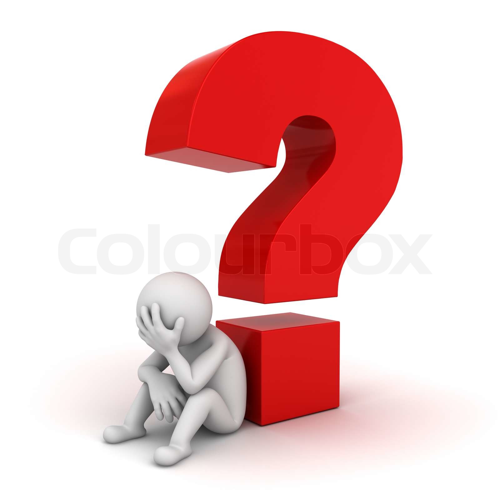 3D Man sitting with red question mark over white background | Stock ...