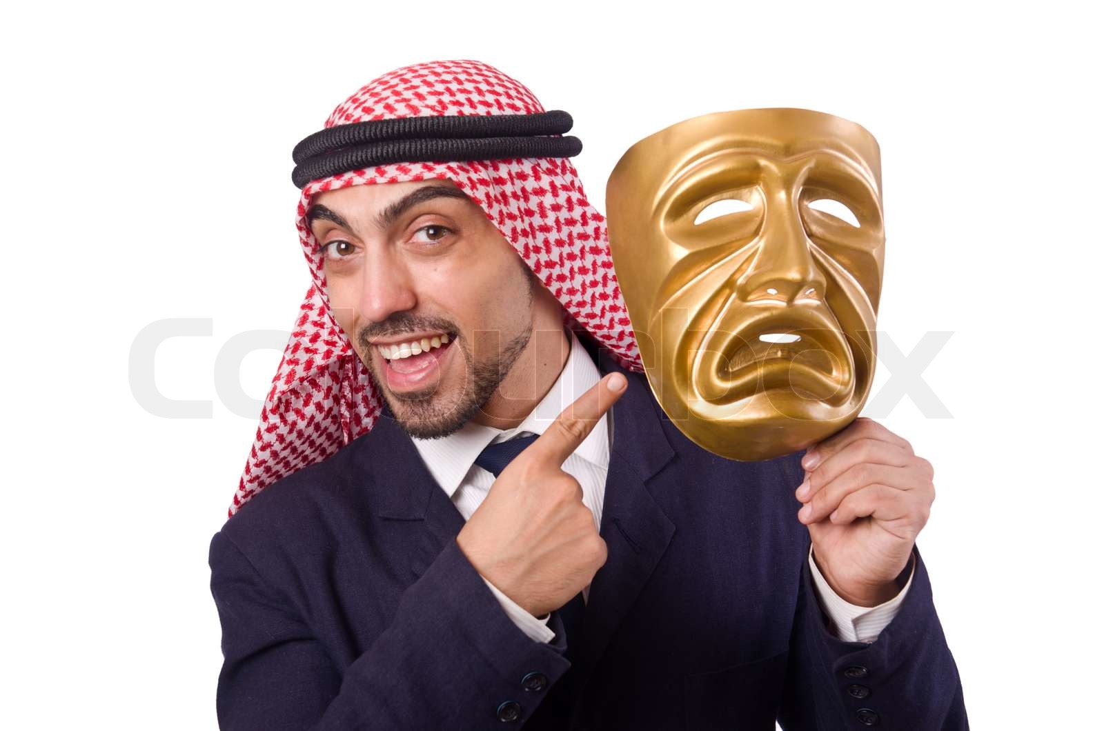 Arab man with mask on white | Stock image | Colourbox