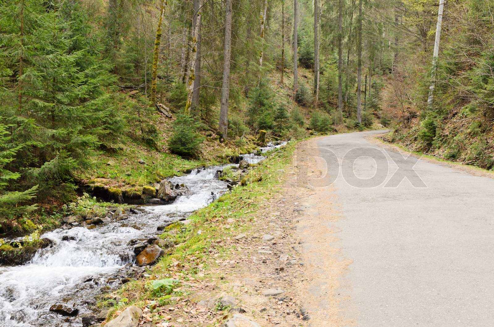 Stream alongside a mountain road | Stock image | Colourbox