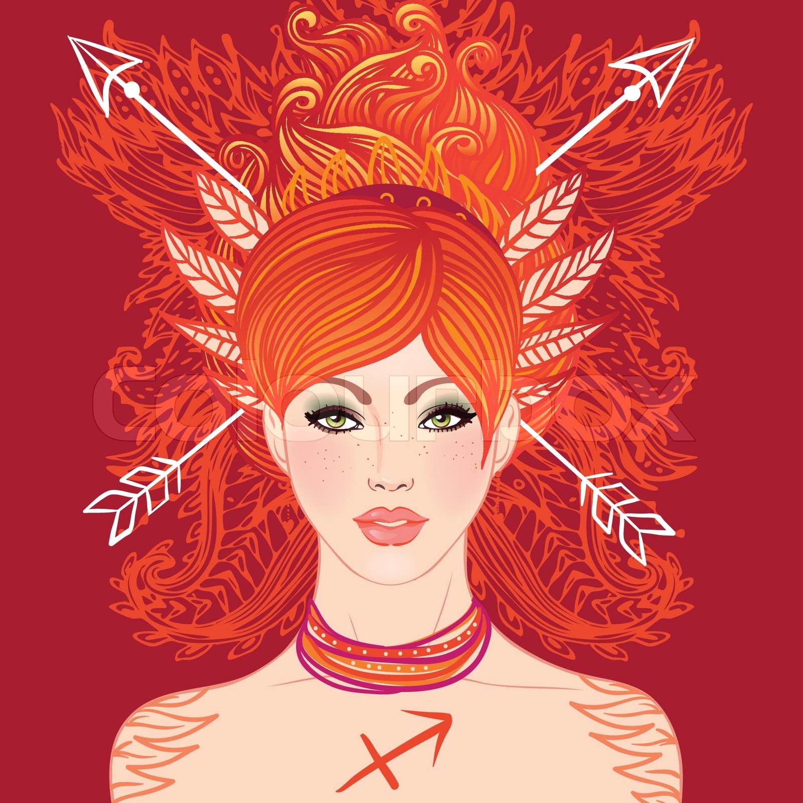 Sagittarius Astrological Sign As A Beautiful Girl Stock Vector