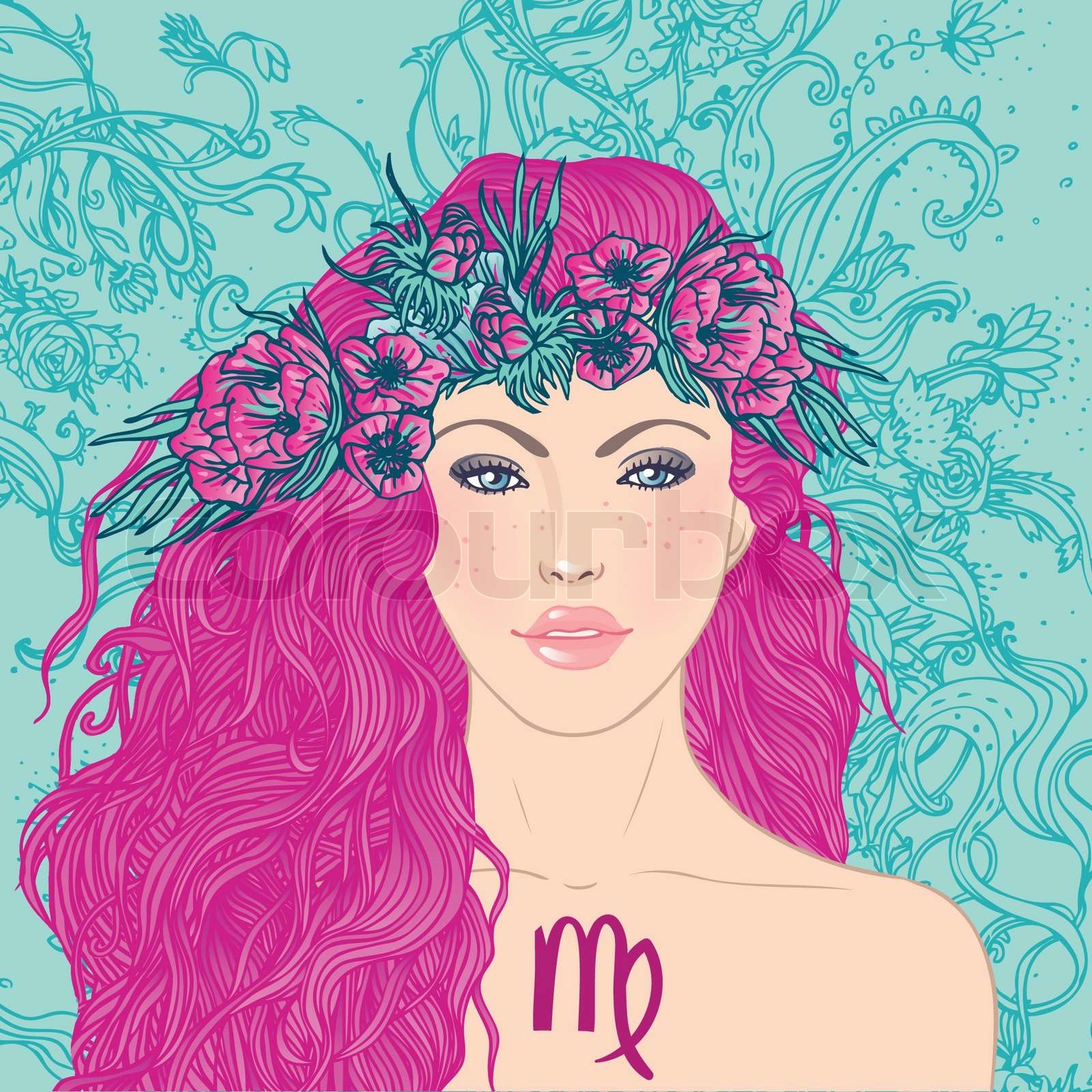 Illustration af virgo astrologiske tegn som en smuk pige | Stock vektor ...