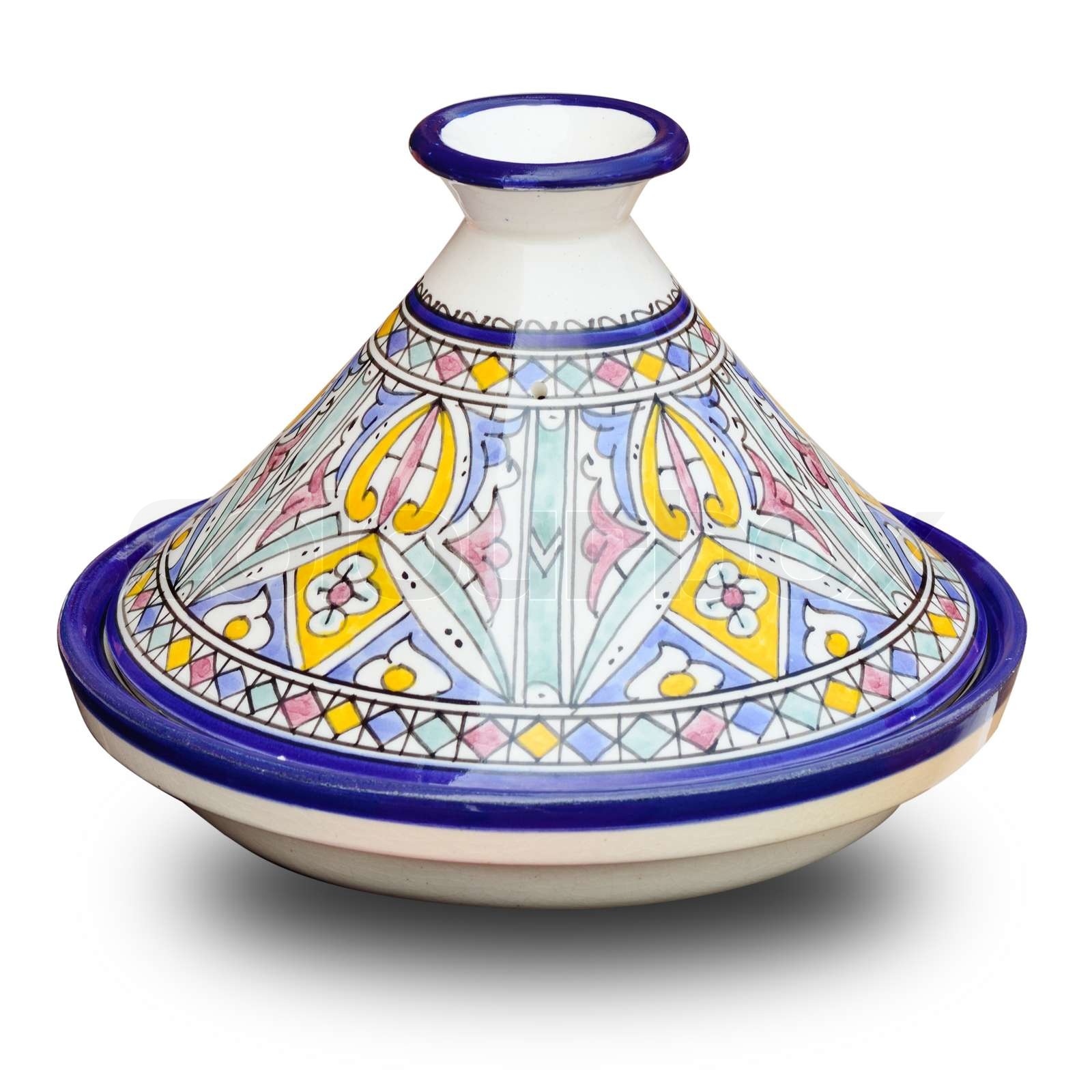 Moroccan ceramic Tajine dishware isolated on white | Stock image ...