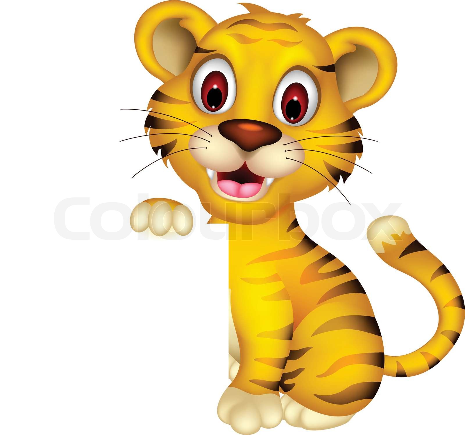 cute baby tiger posing with blank sign | Stock vector | Colourbox