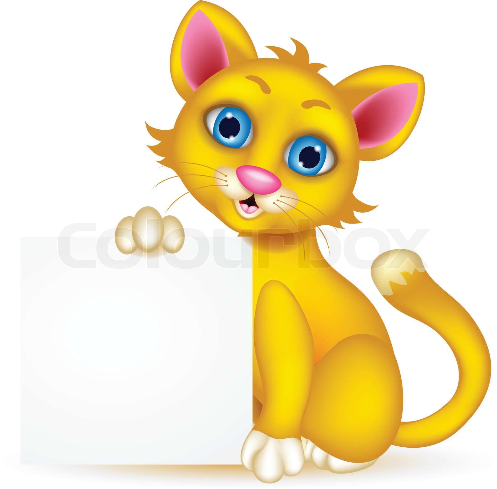cute cat cartoon with blank sign | Stock vector | Colourbox