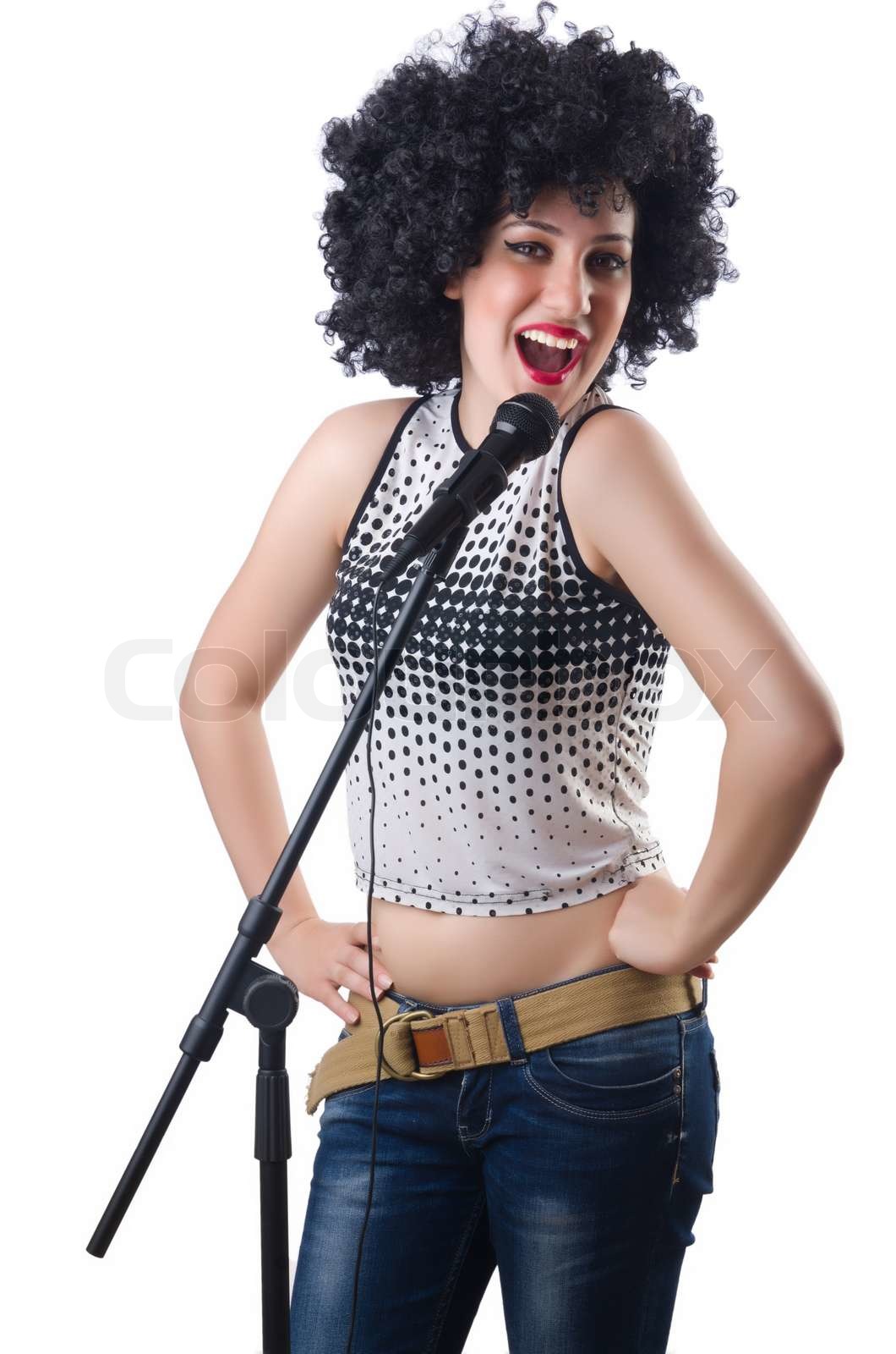 Pop star with micon white | Stock image | Colourbox