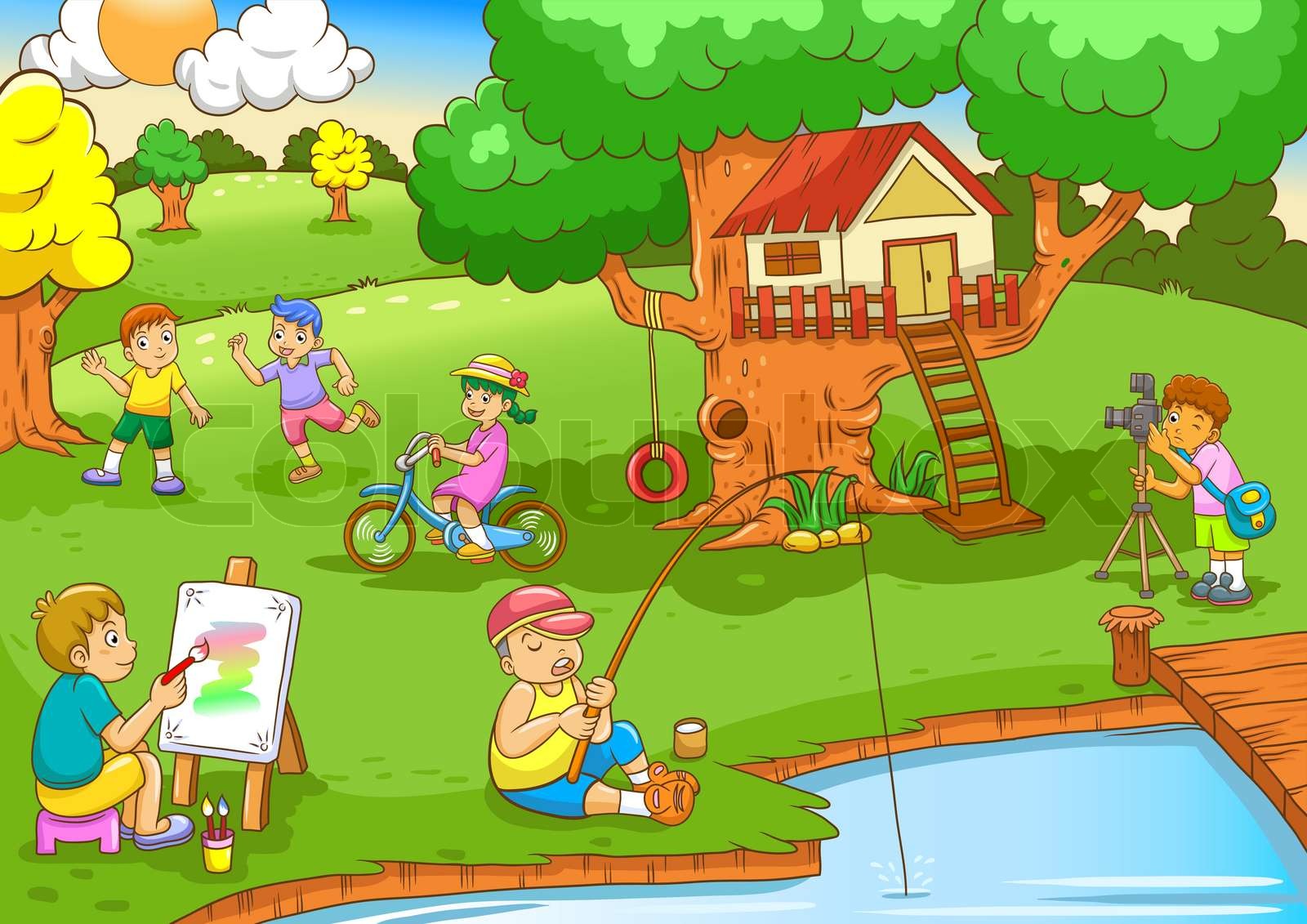 Kids Playing Outside Drawing