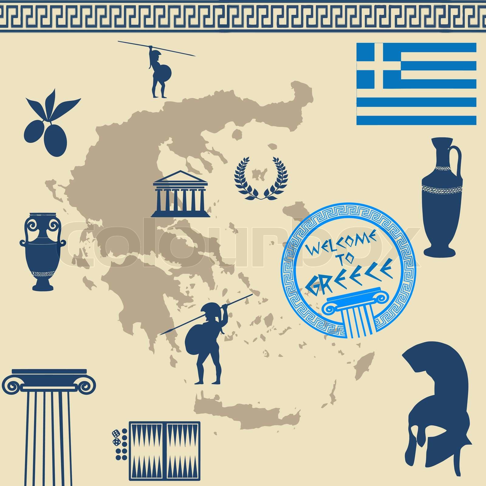 Greek symbols on the Greece map | Stock vector | Colourbox