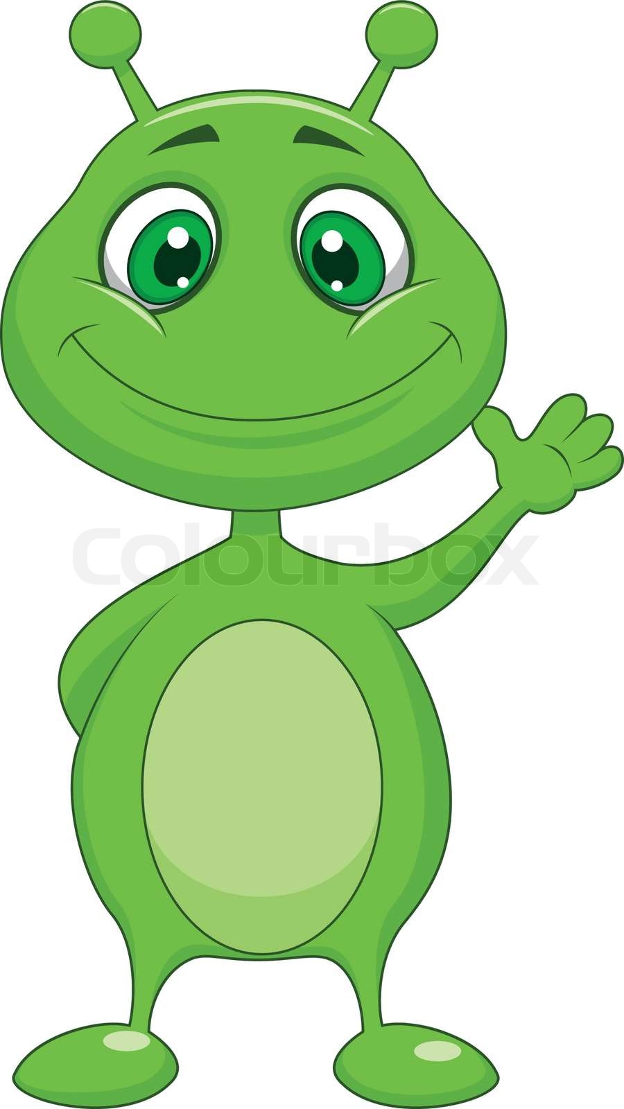 Cute green alien cartoon | Stock vector | Colourbox