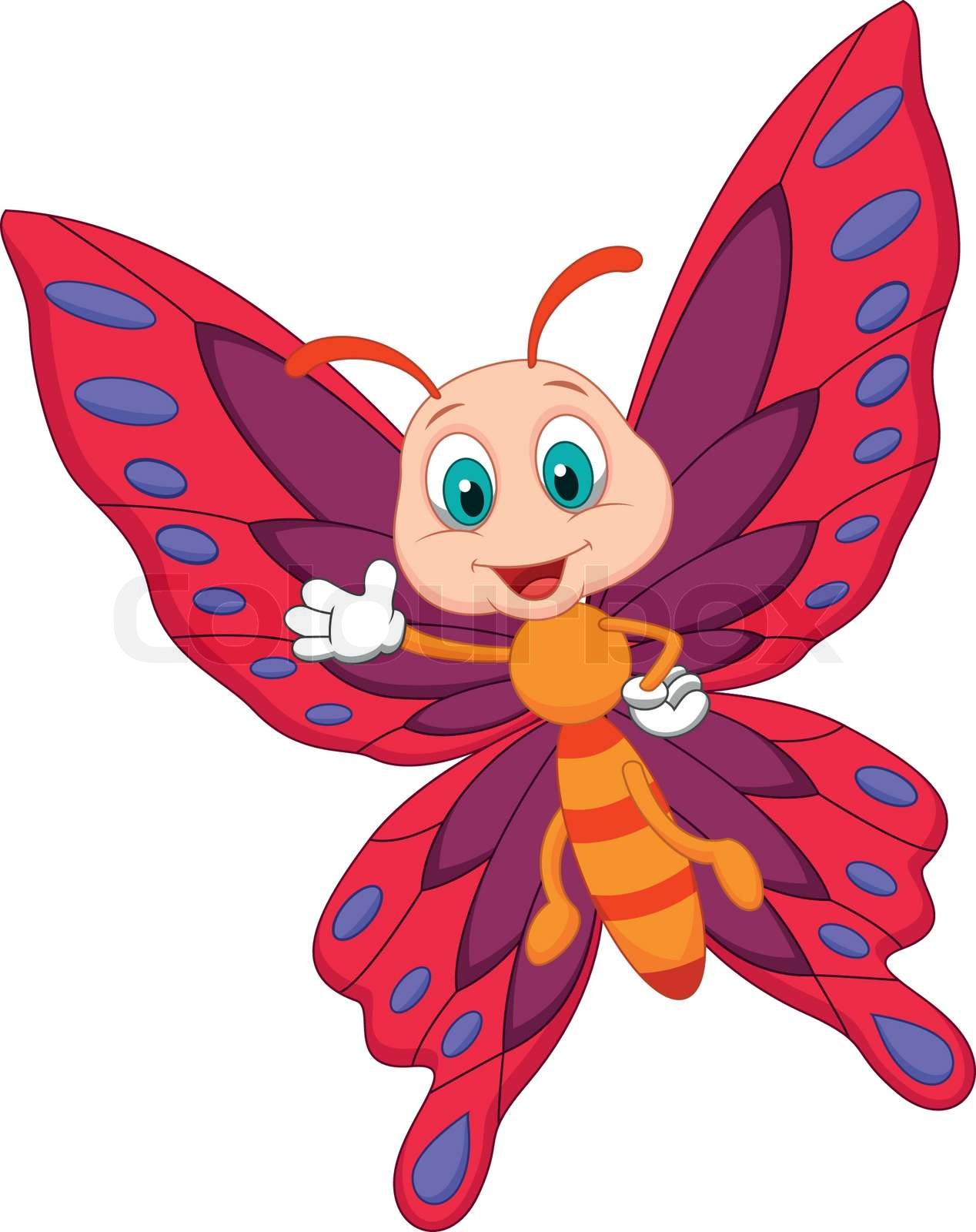 Cute butterfly cartoon waving | Stock vector | Colourbox