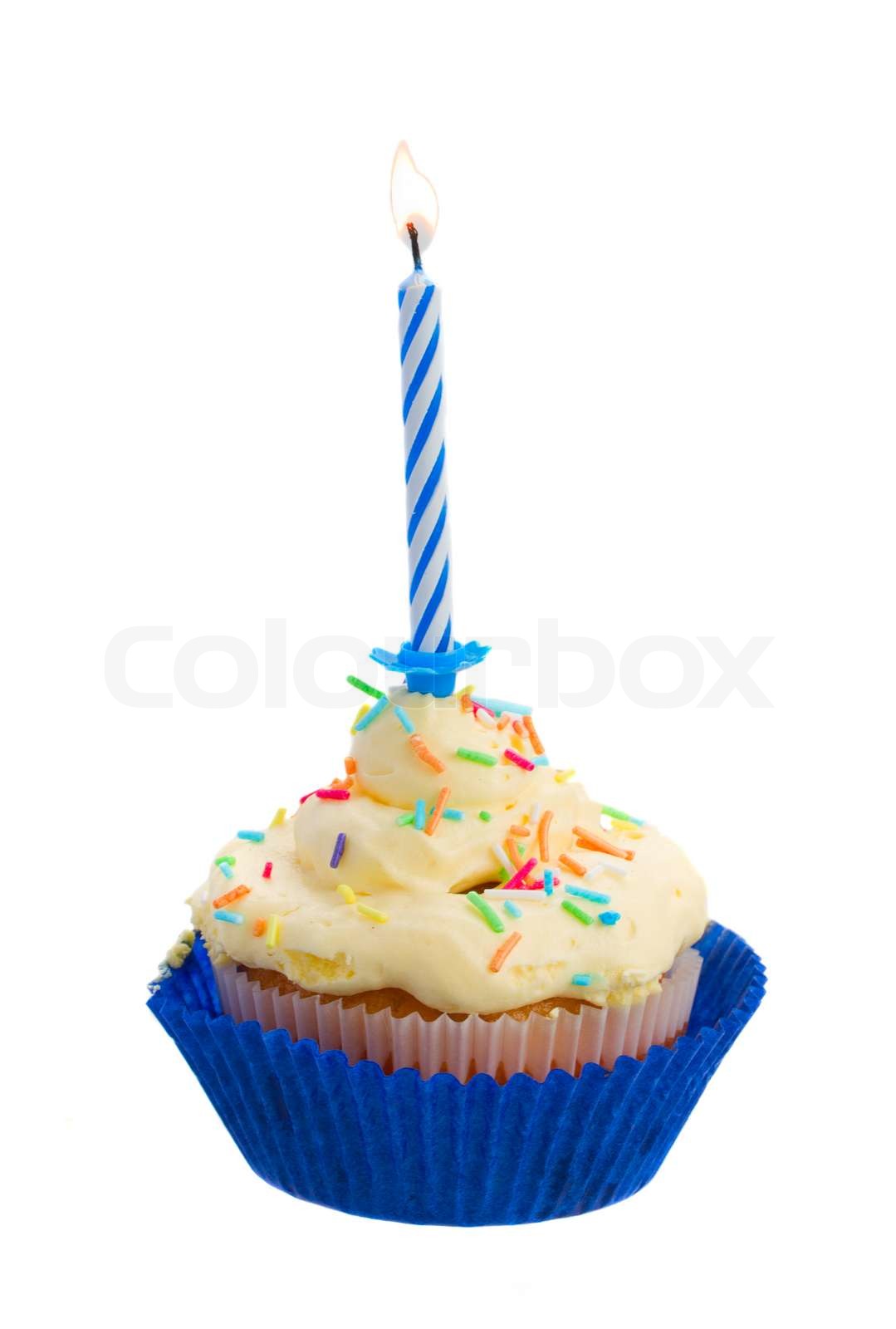 birthday cake with one candle | Stock image | Colourbox