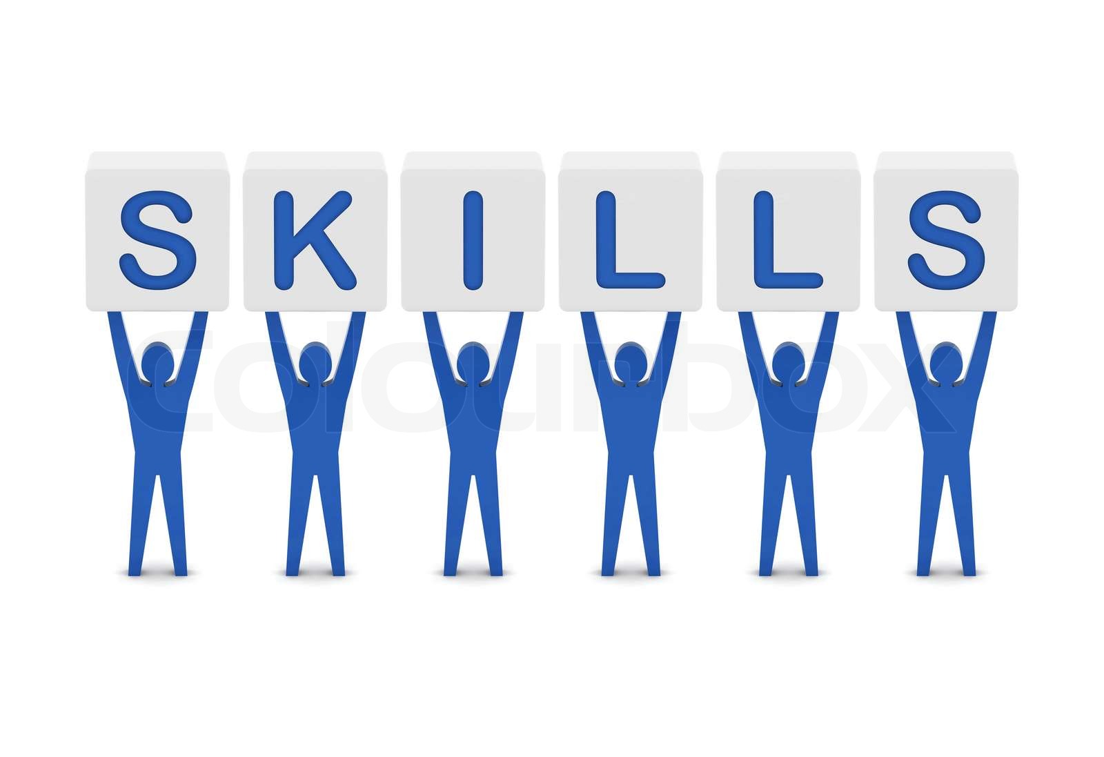 Men holding the word skills. Concept 3D illustration. | Stock image ...