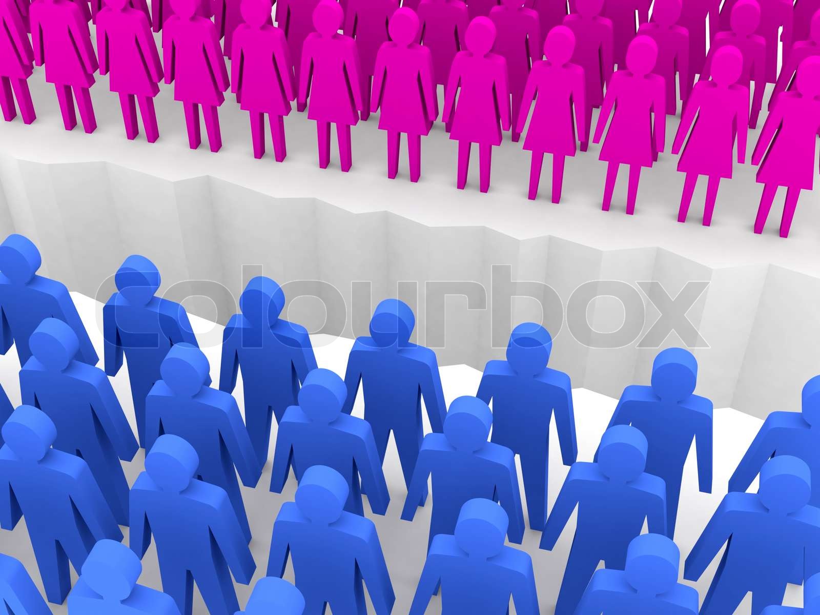 Men and women split on sides, separation crack. Concept 3D illustration ...