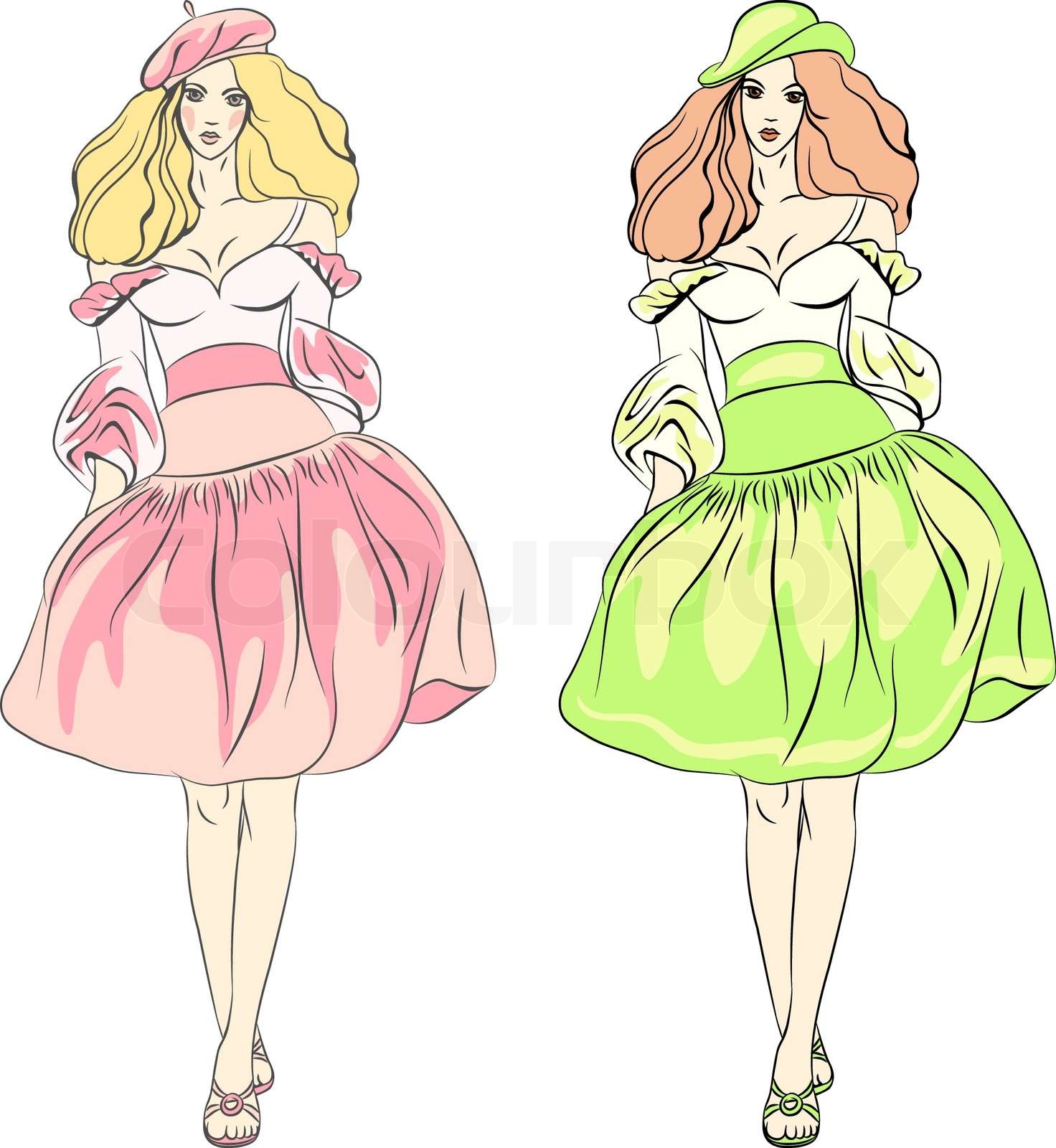 Vector Beautiful Fashion Girls Top Models In Dresses Stock Vector