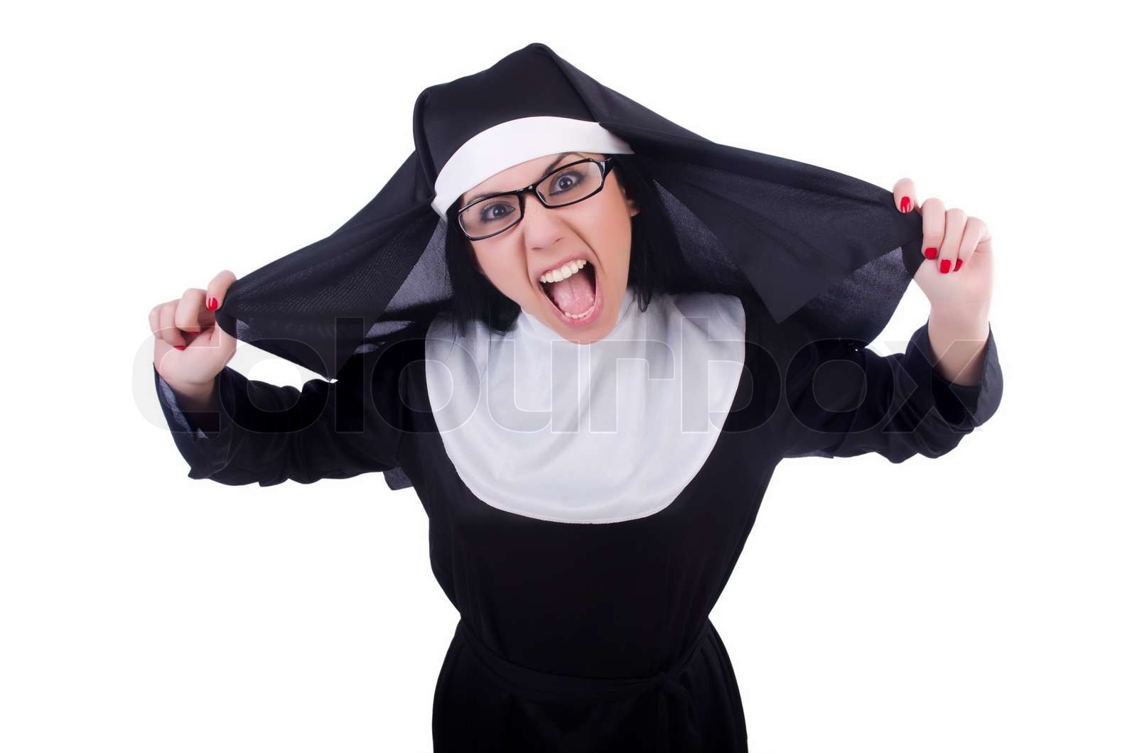 Funny nun isolated on the white | Stock image | Colourbox