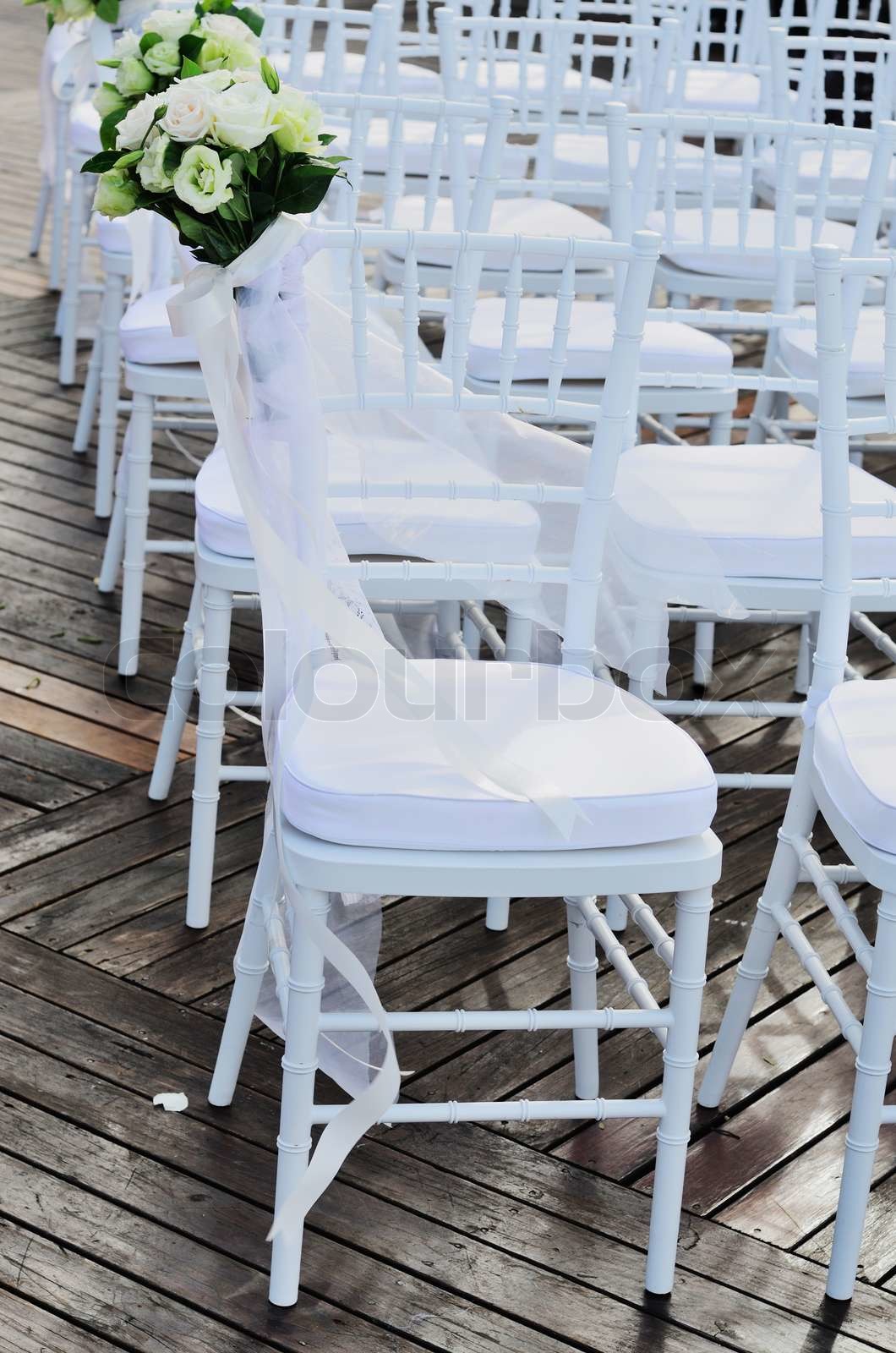 White wedding chair and flower | Stock image | Colourbox