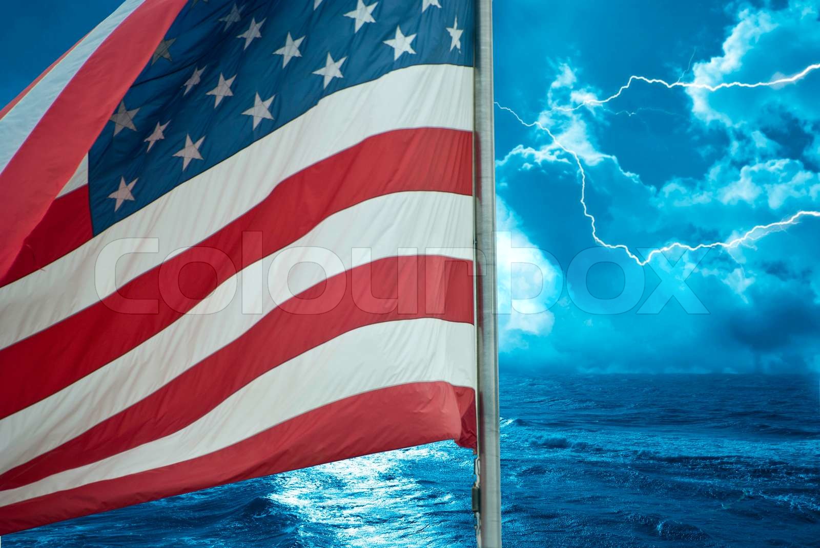 Lightning over American Flag | Stock image | Colourbox
