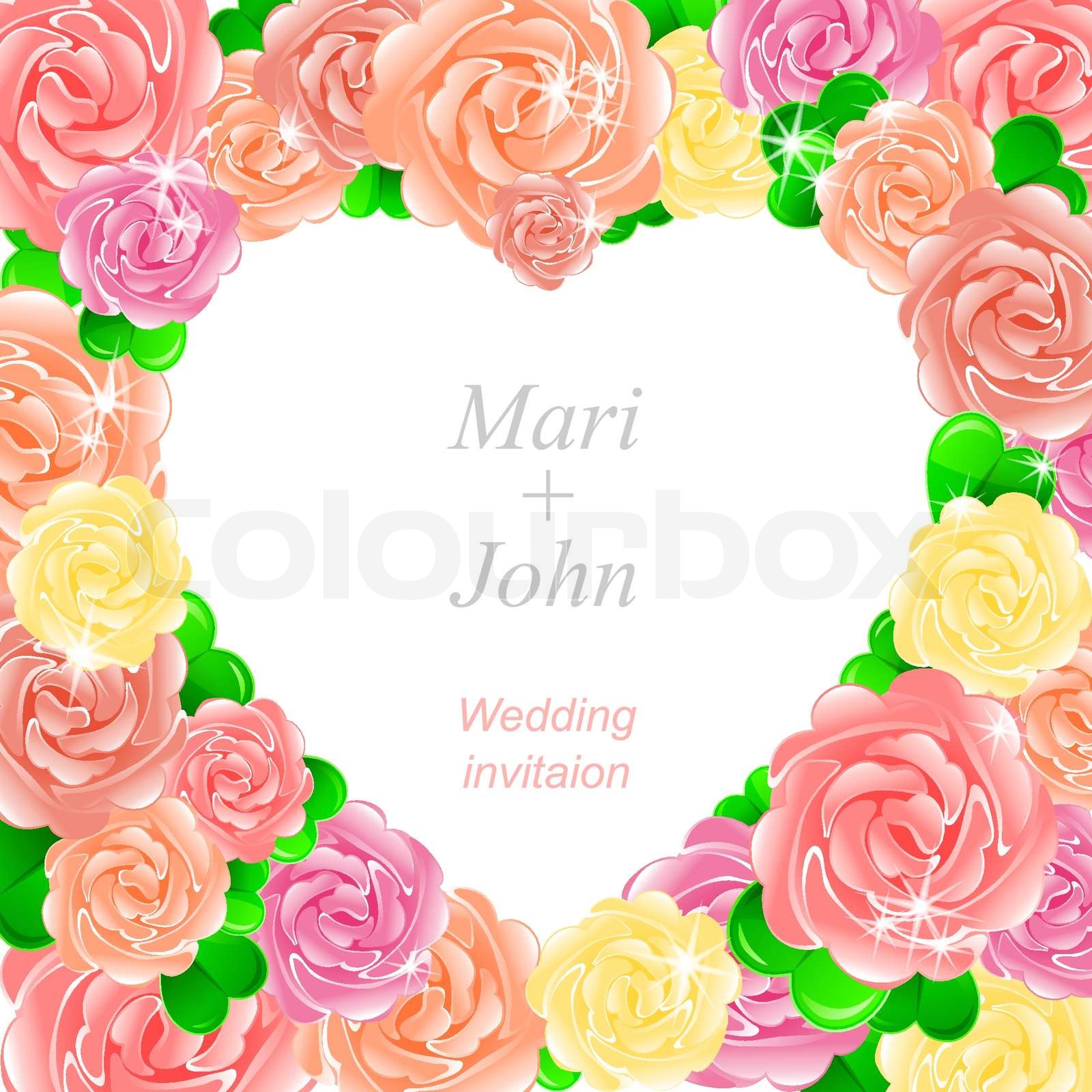 Pink wedding invitation with heart of roses | Stock vector | Colourbox