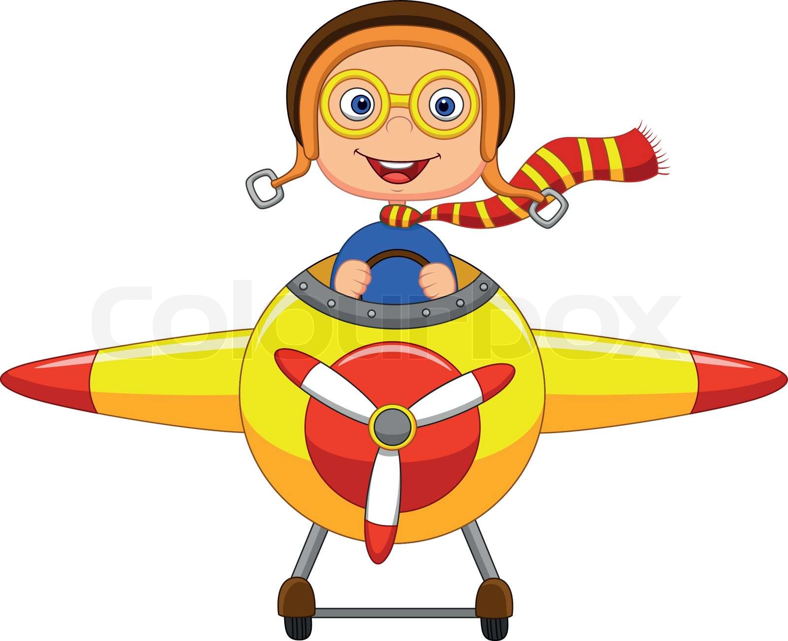 Little Boy cartoon Operating a Plane | Stock vector | Colourbox