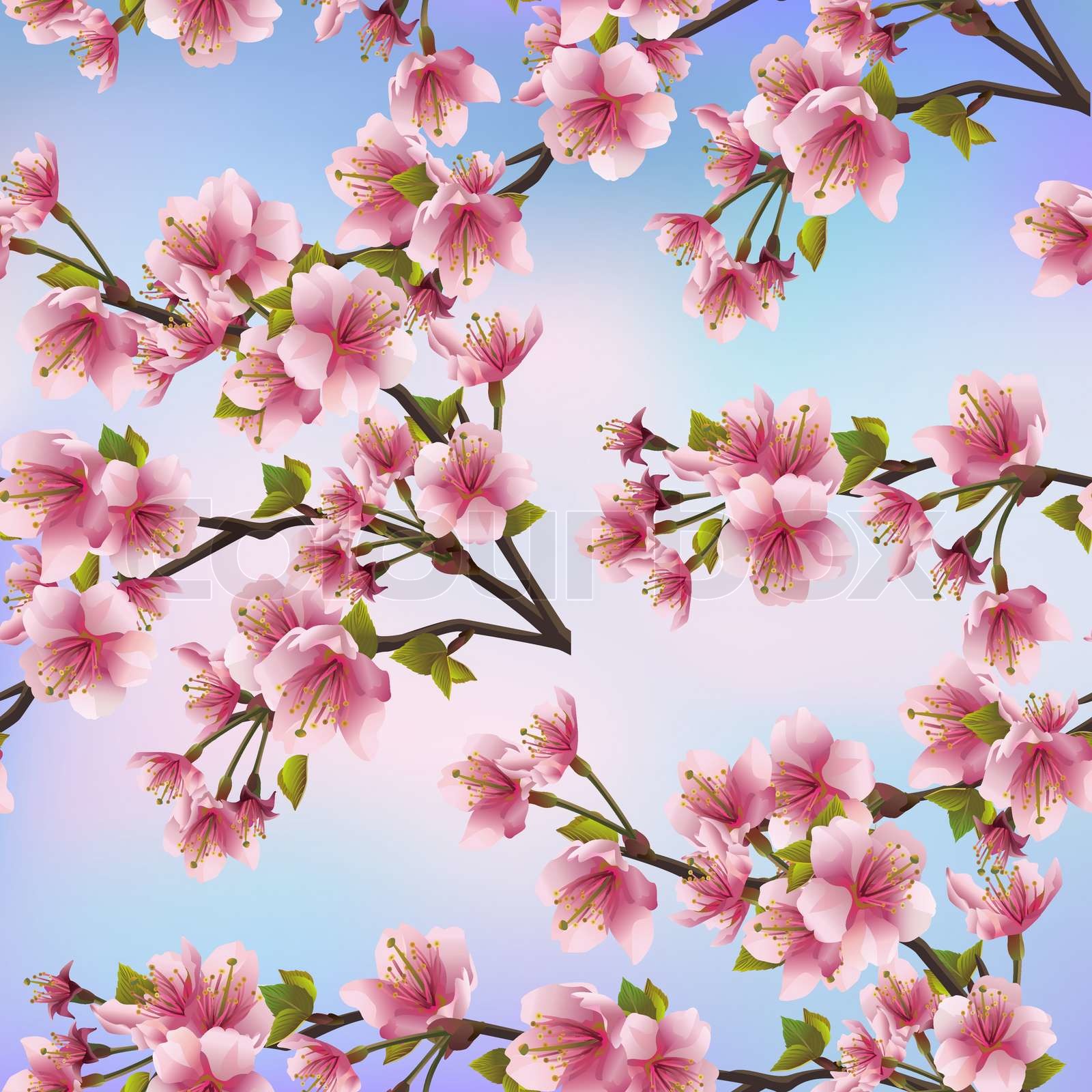 Background seamless pattern with sakura tree | Stock vector | Colourbox