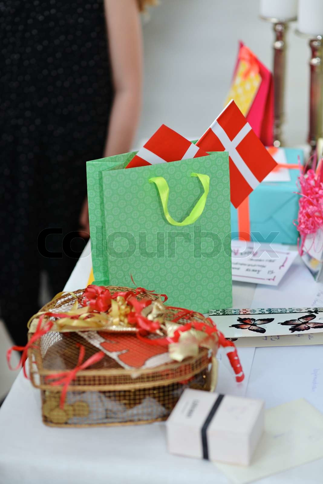 Table with presents at Danish birthday party | Stock image | Colourbox