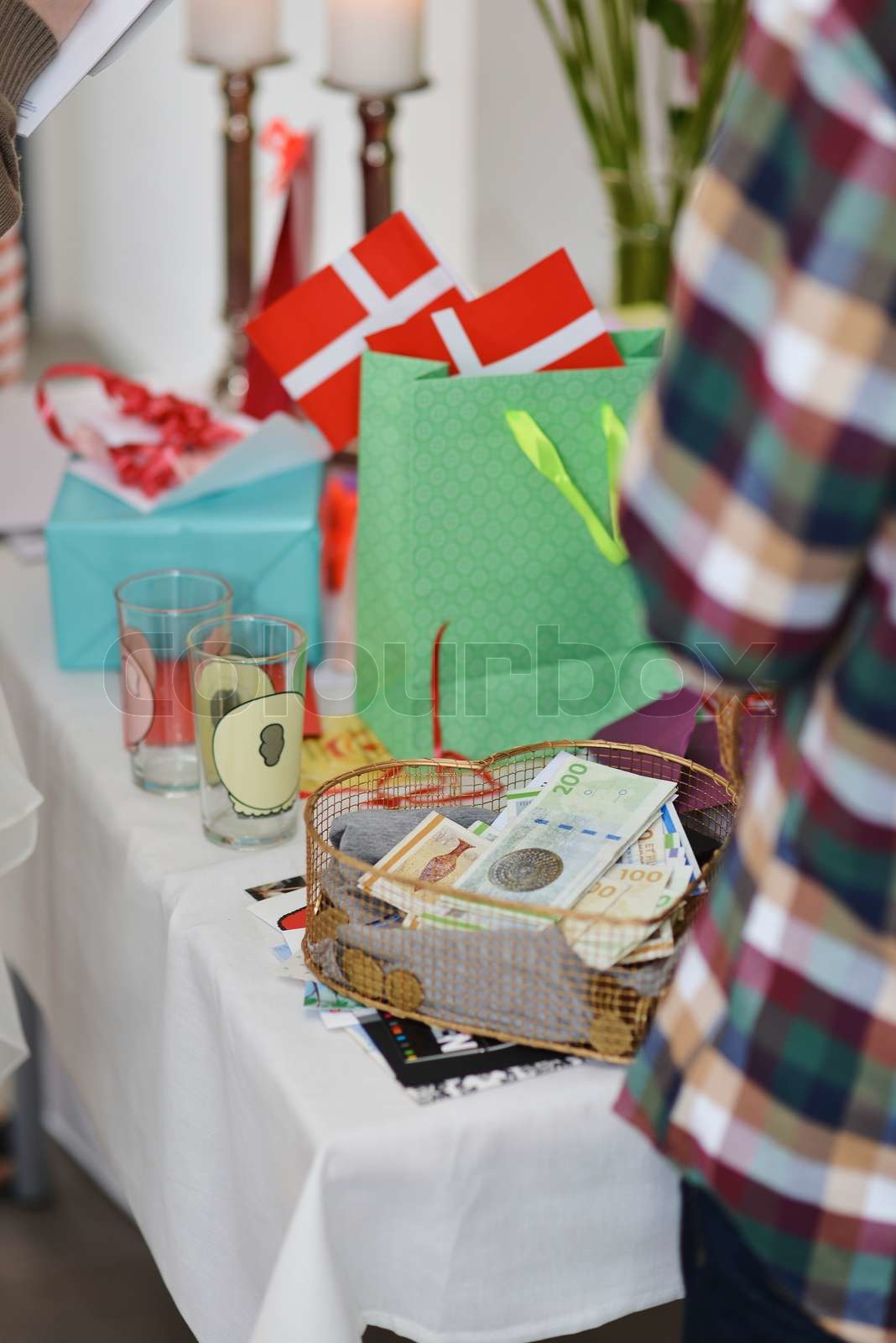 Table with birthday presents at Danish party | Stock image | Colourbox