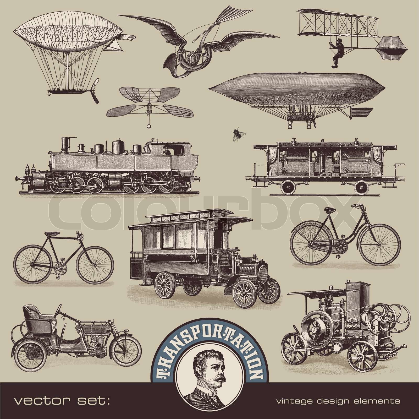 Vintage means of transportation | Stock vector | Colourbox