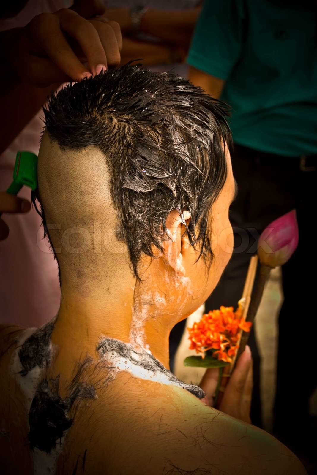 Shaving heads for ordination Buddhist religious traditions | Stock ...