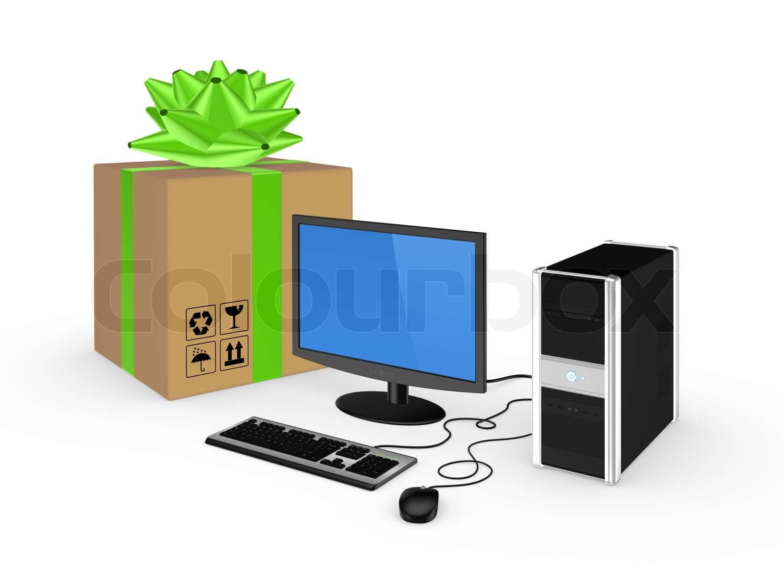 Computer and carton box | Stock image | Colourbox