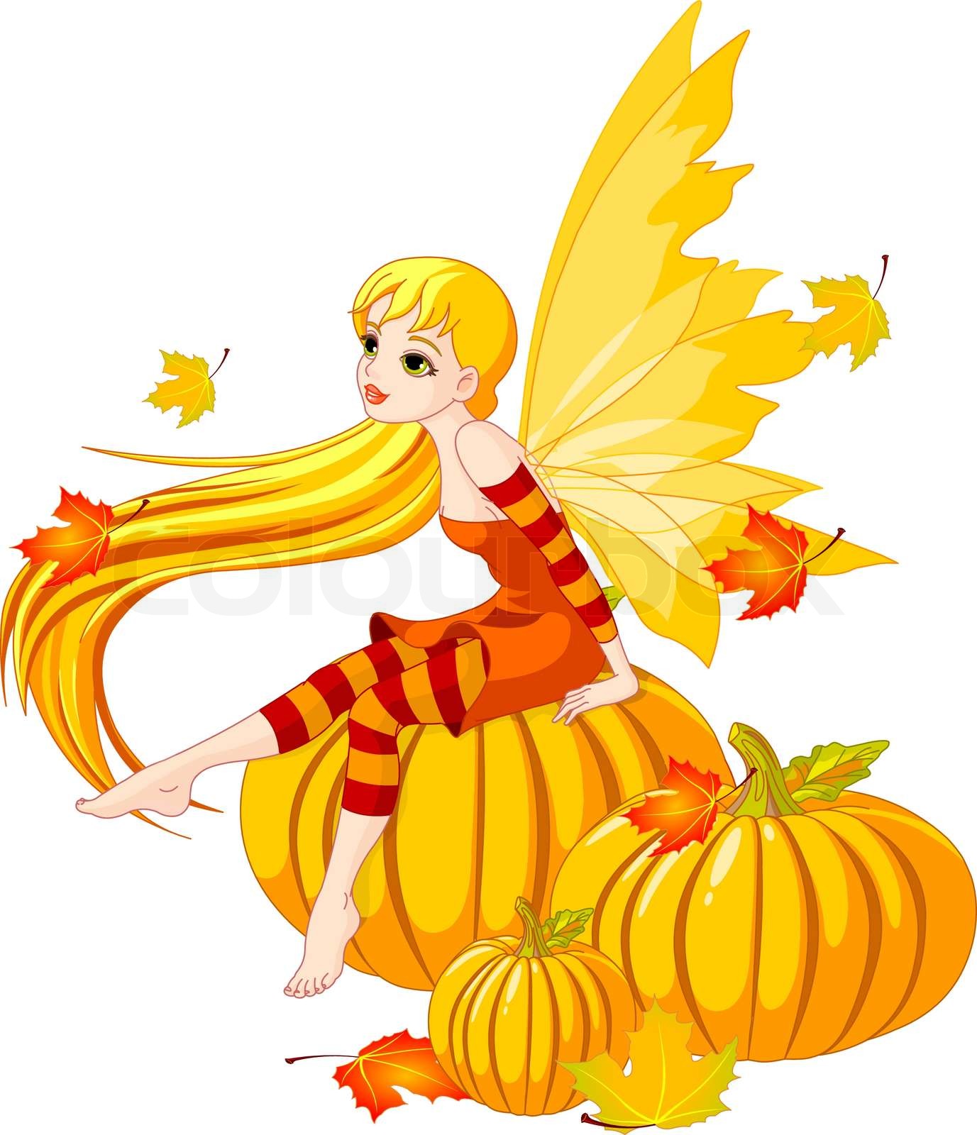 Autumn Fairy on the Pumpkin | Stock vector | Colourbox