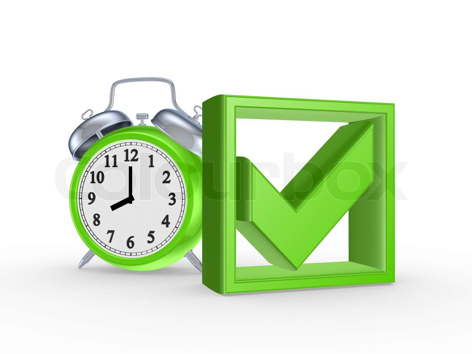 Grøn ur og symbol på flueben | Stock foto | Colourbox