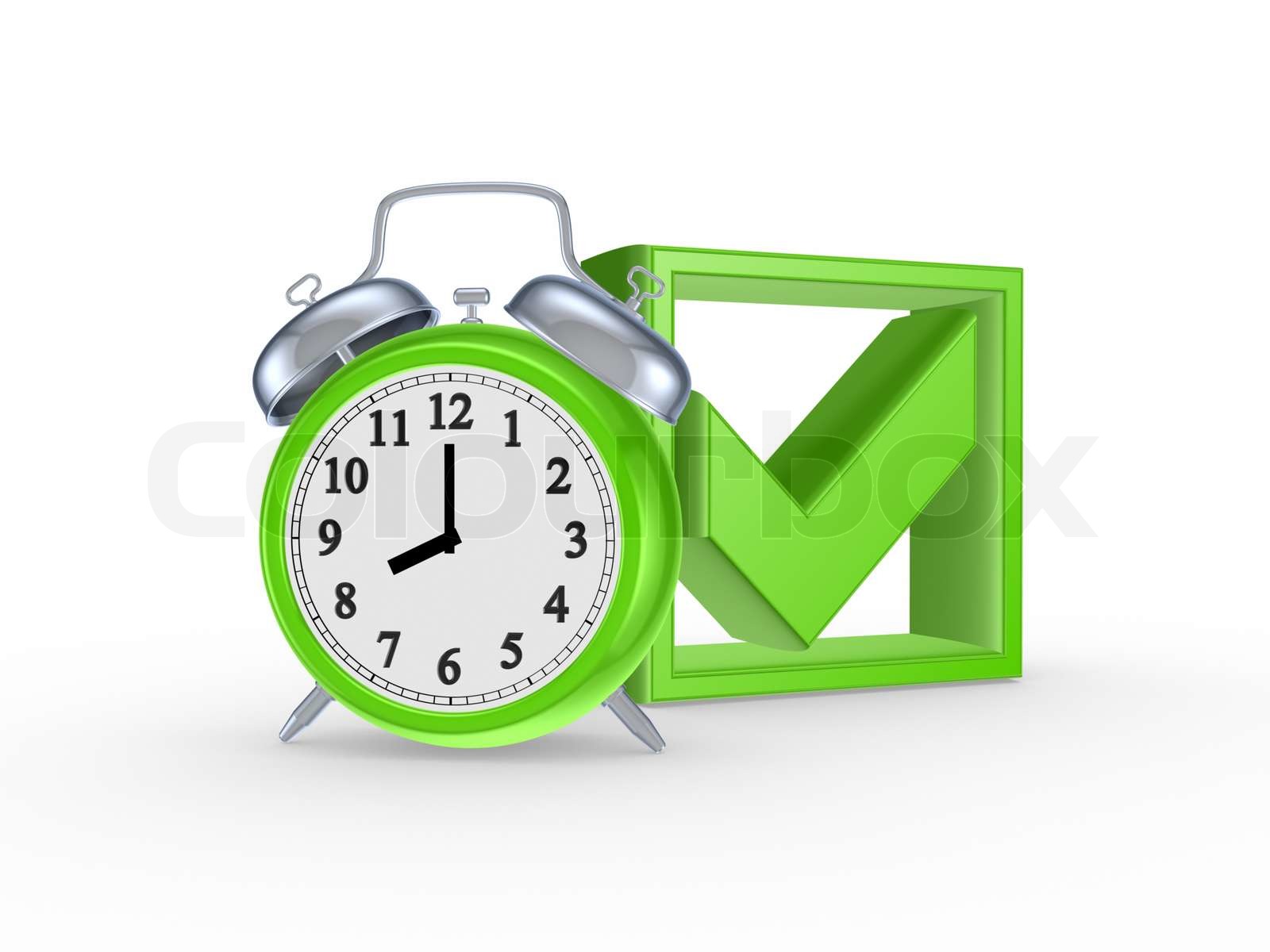 Grøn ur og symbol på flueben | Stock foto | Colourbox