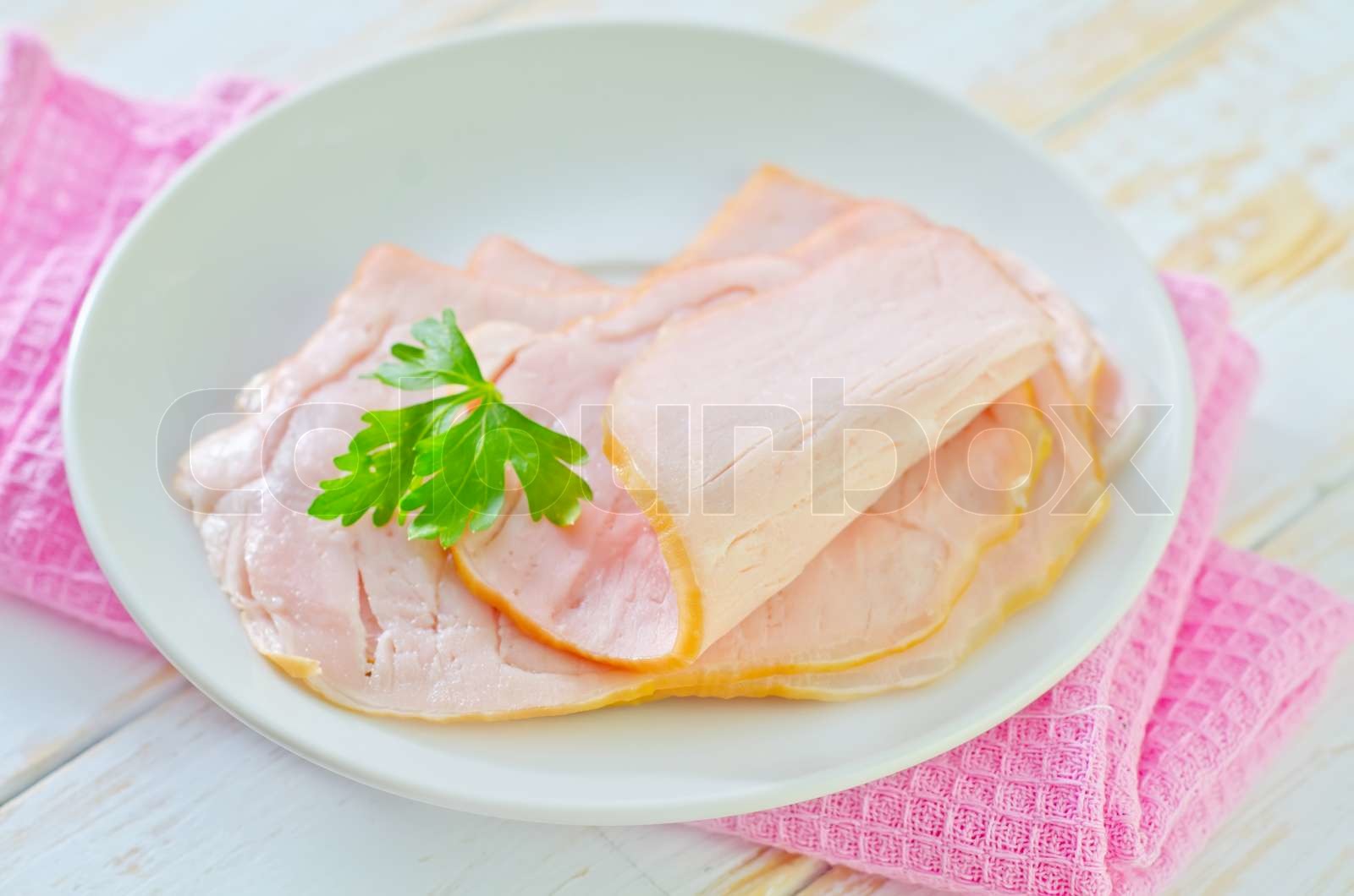ham on plate | Stock image | Colourbox
