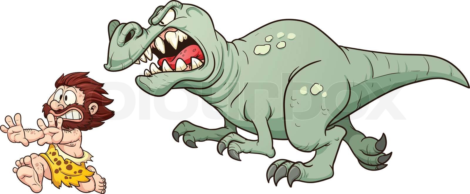 Dinosaur chasing a caveman | Stock vector | Colourbox