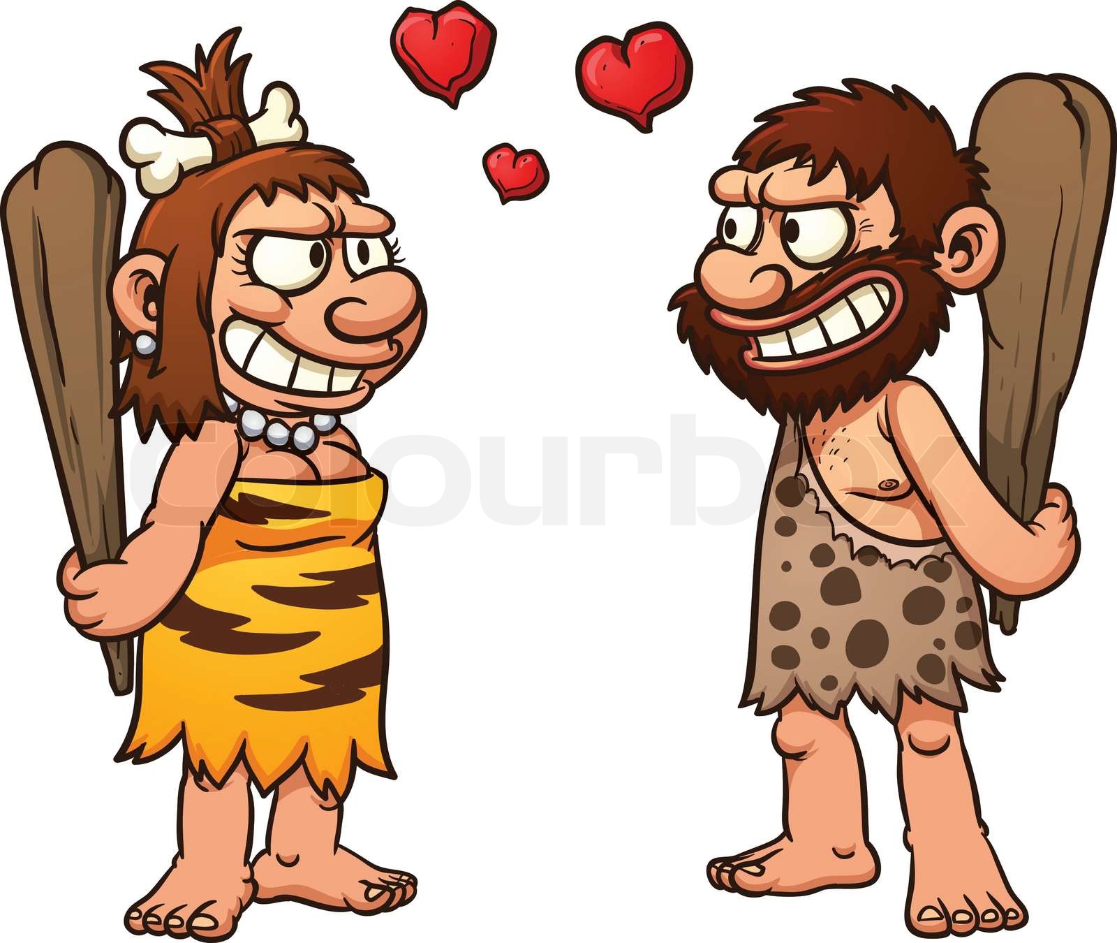 Prehistoric cartoon couple,caveman and cavewoman | Stock vector | Colourbox