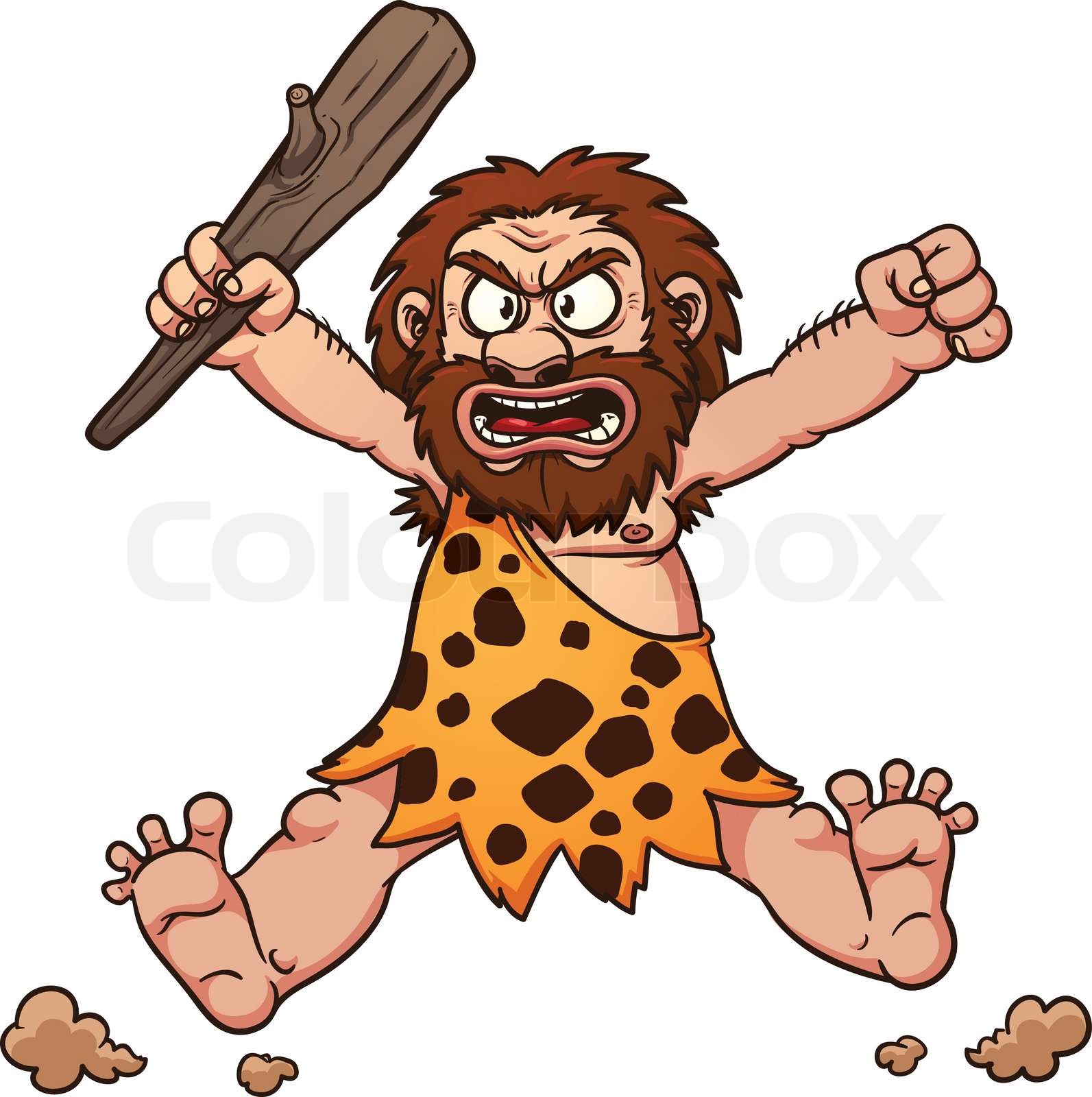 Angry cartoon caveman jumping | Stock vector | Colourbox