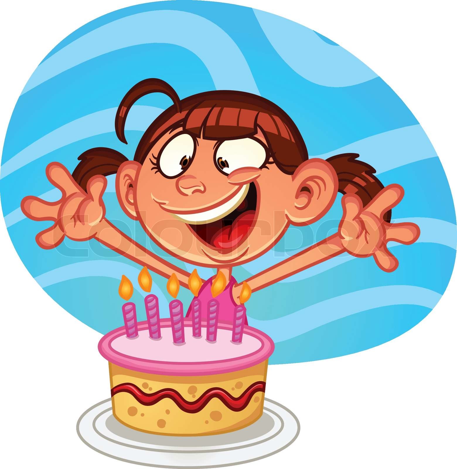 Cute Cartoon Birthday Girl With A Cake Stock Vector Colourbox