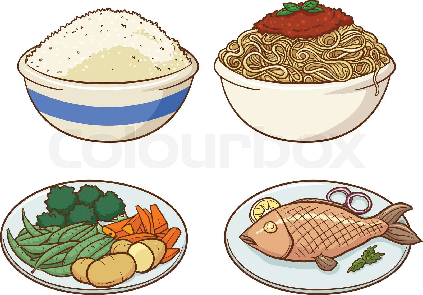 Vector illustration of four healthy meals | Stock vector | Colourbox